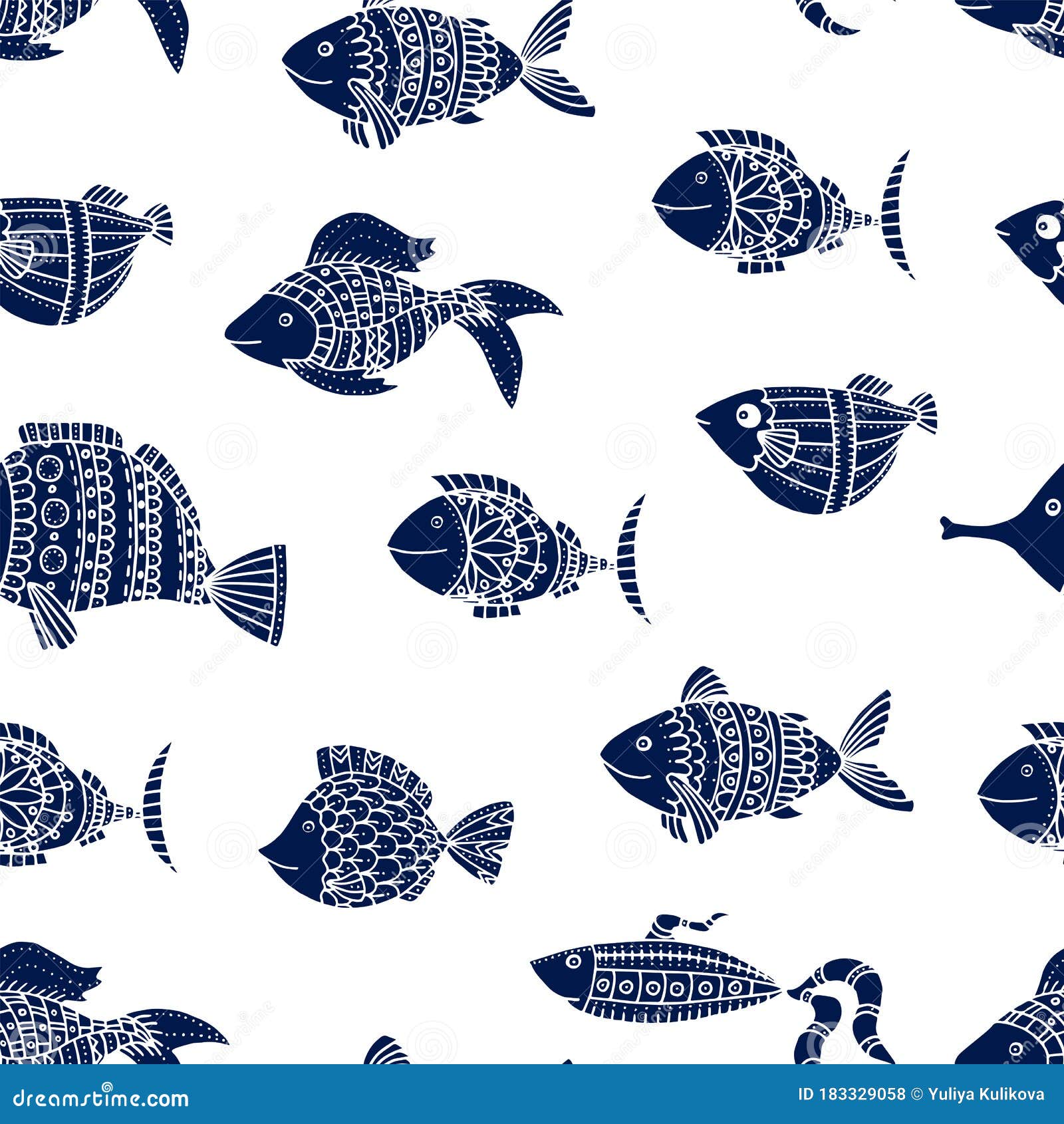 Cute Fish Seamless Pattern. Blue Fish Stock Vector - Illustration of ...