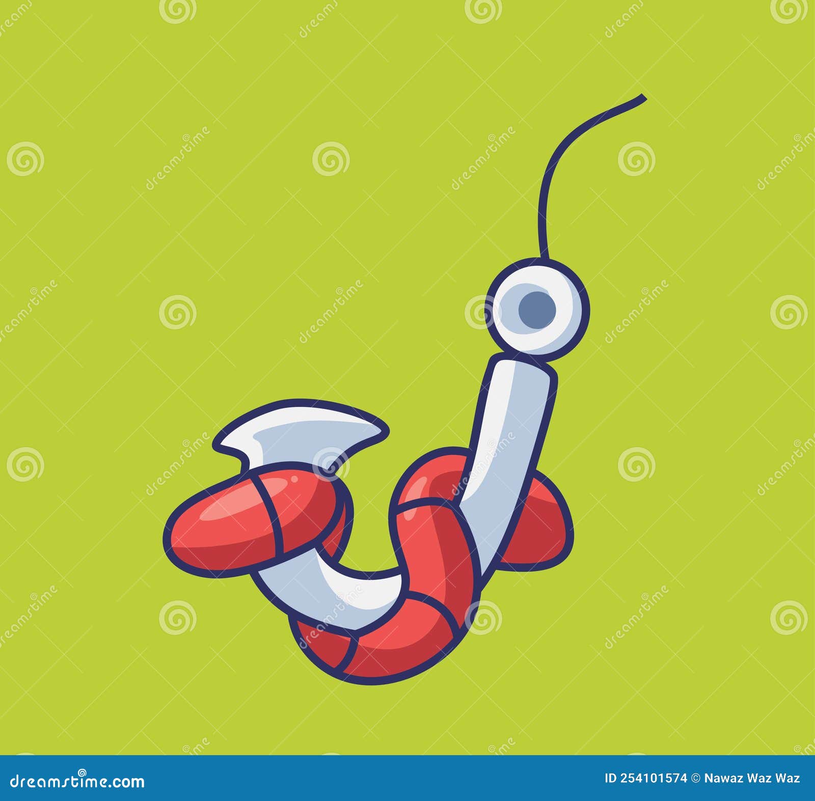 Cute Fishhook with a Red Worm Stock Illustration - Illustration of bait ...