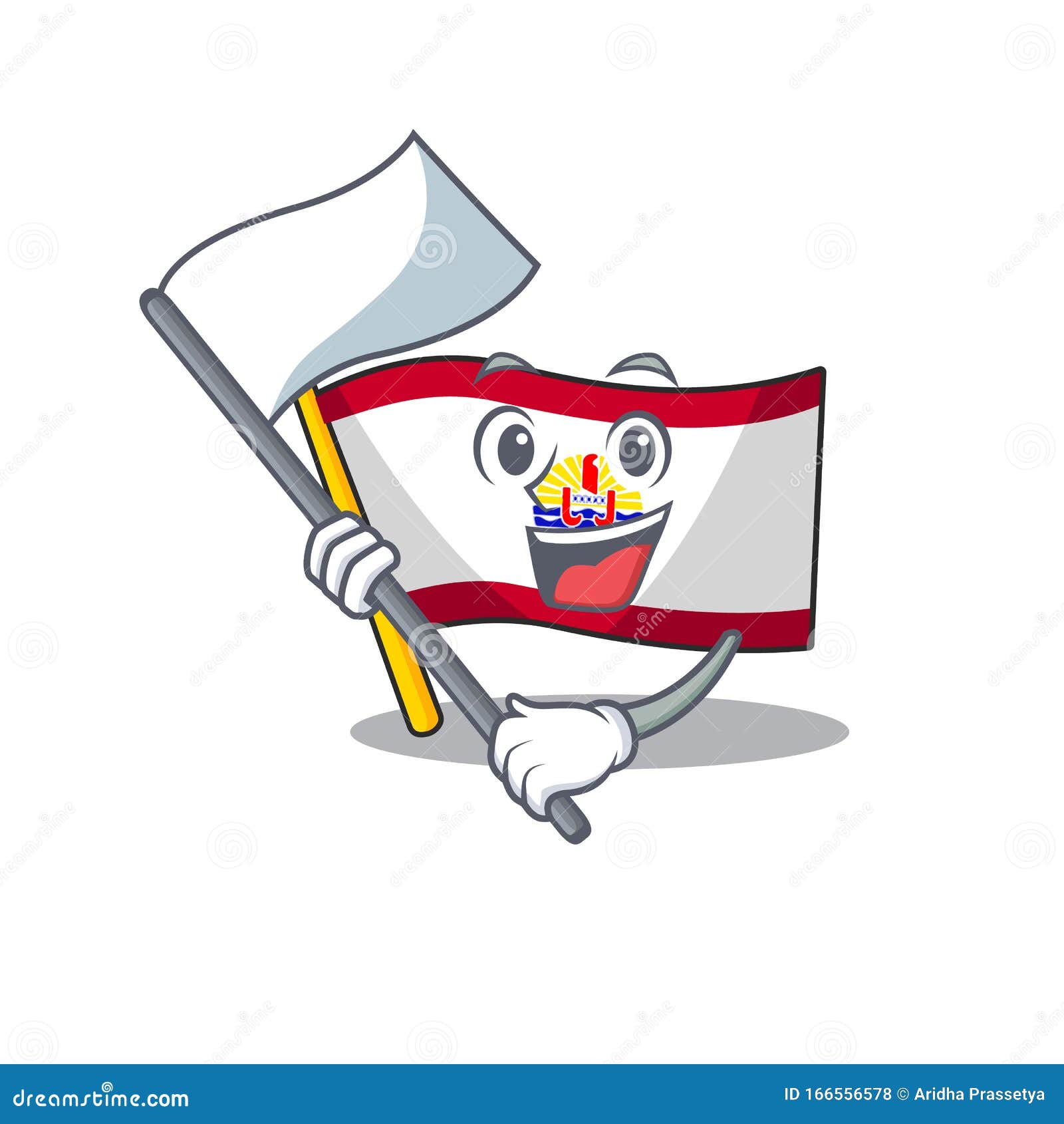 Cute Flag French Polynesia Scroll Cartoon Character Style with Standing ...