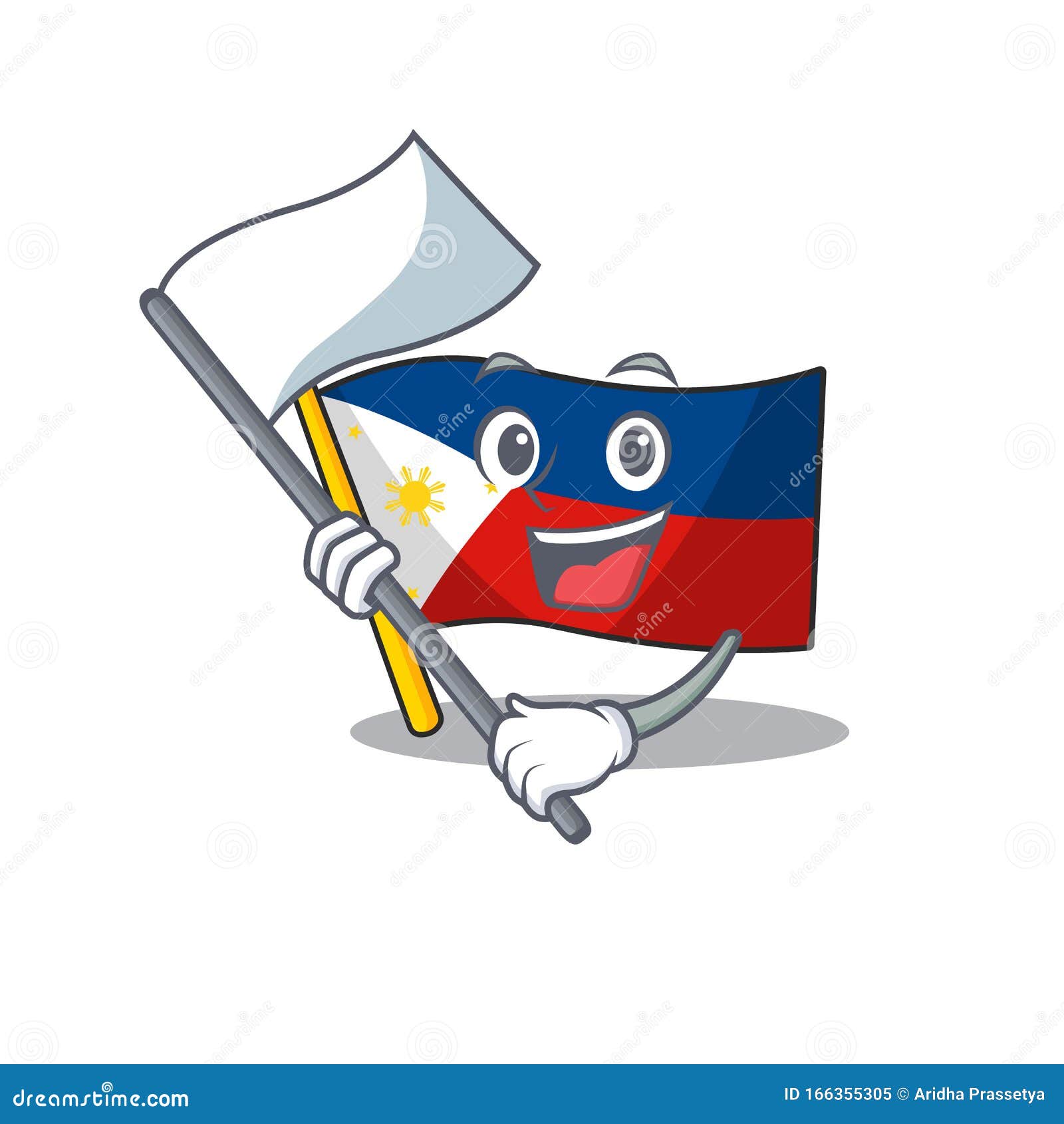 Cute Flag Standing with Flag Philippines Cartoon Character Style Stock ...