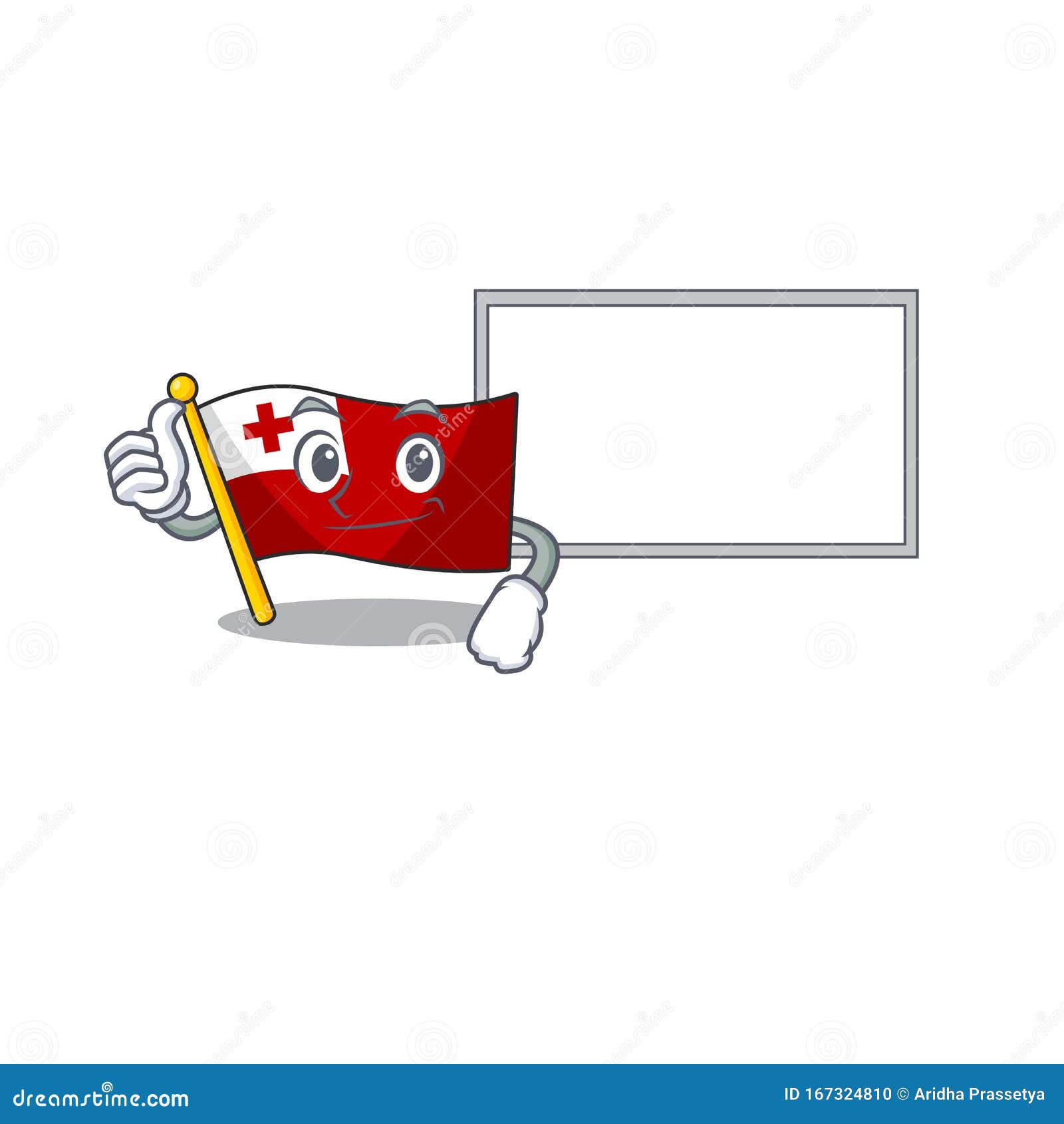 Cute Flag Tonga Scroll Cartoon Character Thumbs Up with Board Stock ...