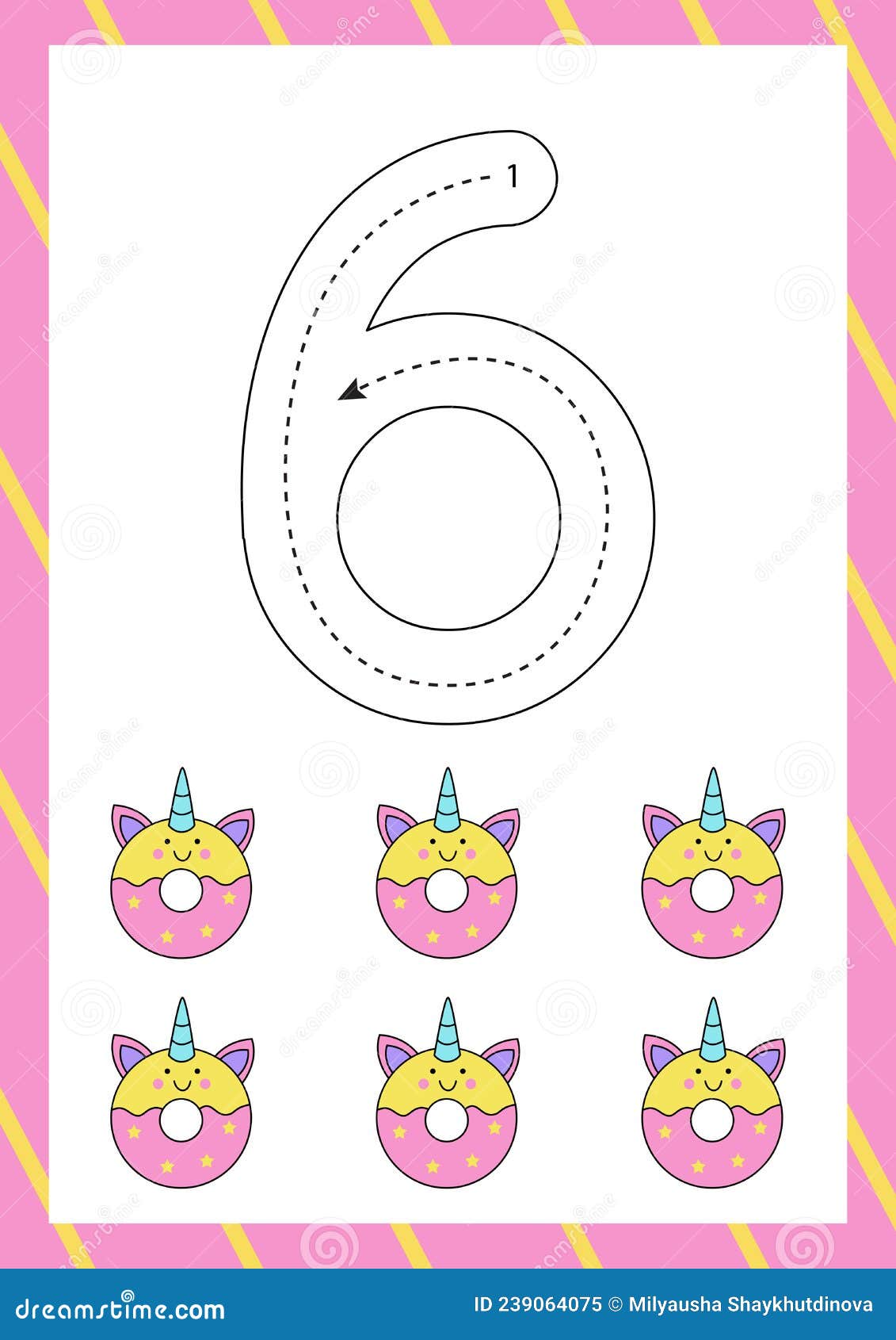 Cute Flashcard How To Write Number Six. Worksheet for Kids. Stock ...