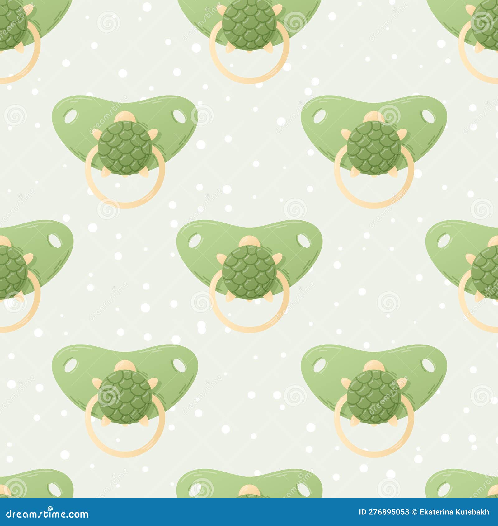 Cute Flat Baby Green Pacifier with Turtle. Vector Cartoon Seamless ...