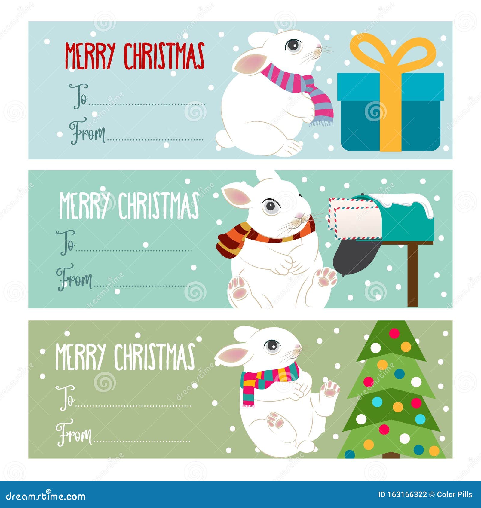 Cute Flat Design Christmas Labels Collection for Presets with Rabbits ...