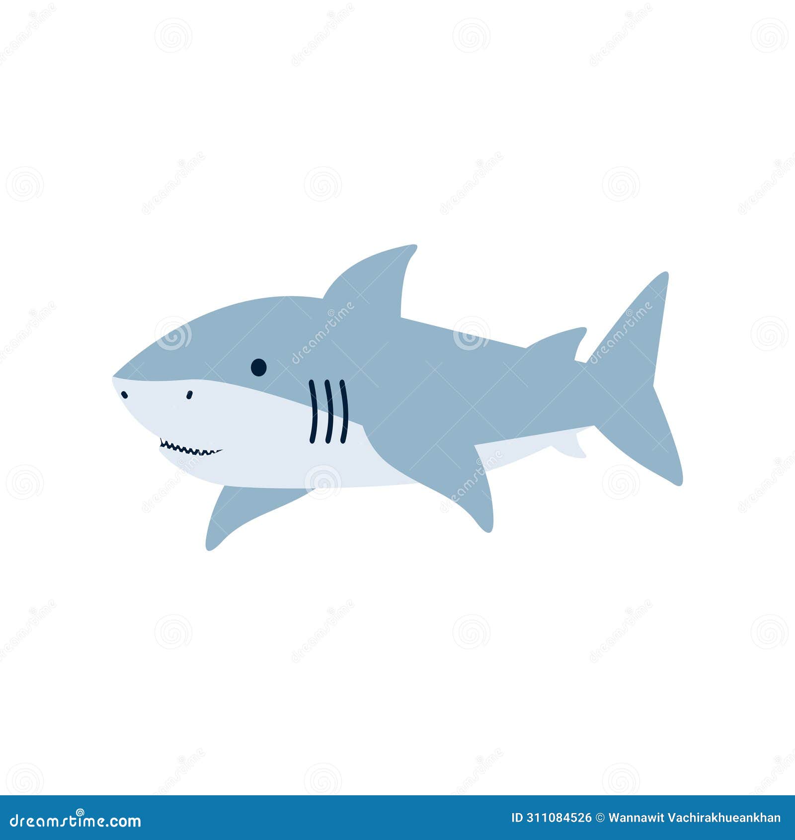 Cute Flat Shark Animal Vector Stock Illustration - Illustration of ...