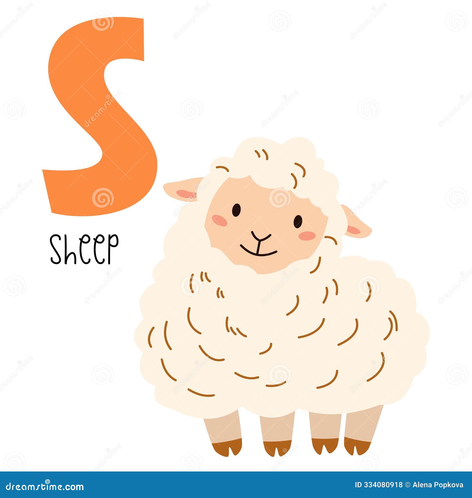 Cute Flat Vector Illustration. Cute Sheep And Letter S. Animals And ...