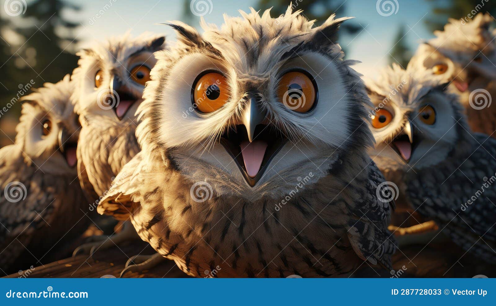 Cute Flock of Owls Screaming. Generative AI. Stock Image - Image of ...