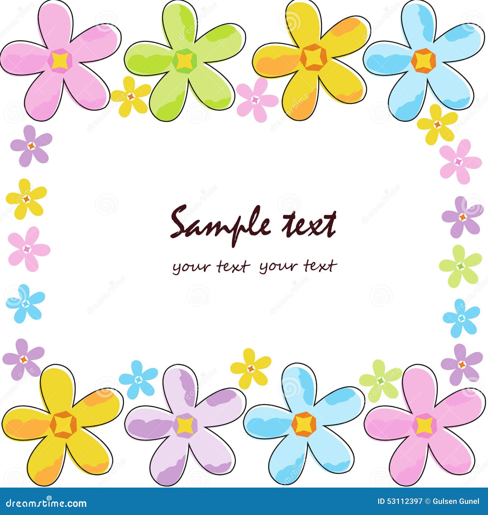 Cute Floral Colorful Frame Greeting Card Stock Vector - Illustration of ...
