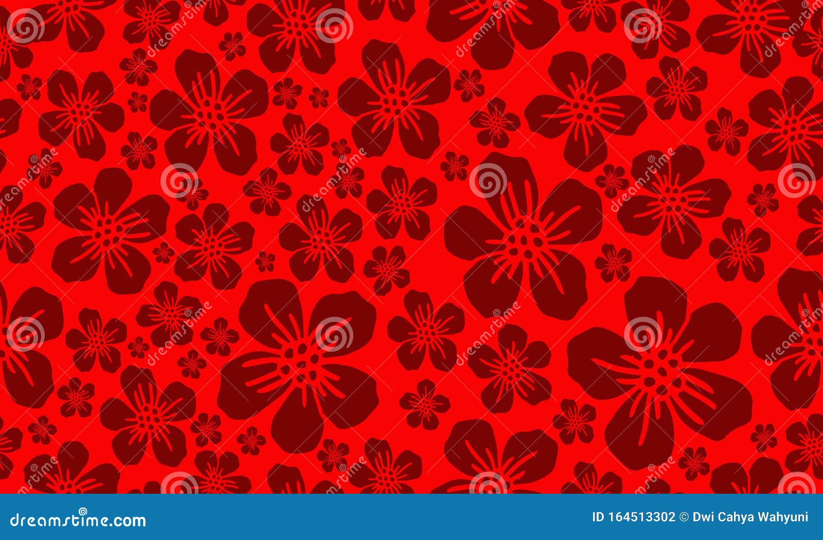 Cute Floral Pattern Background, Plant Drawing Dark Red Flower Stock ...