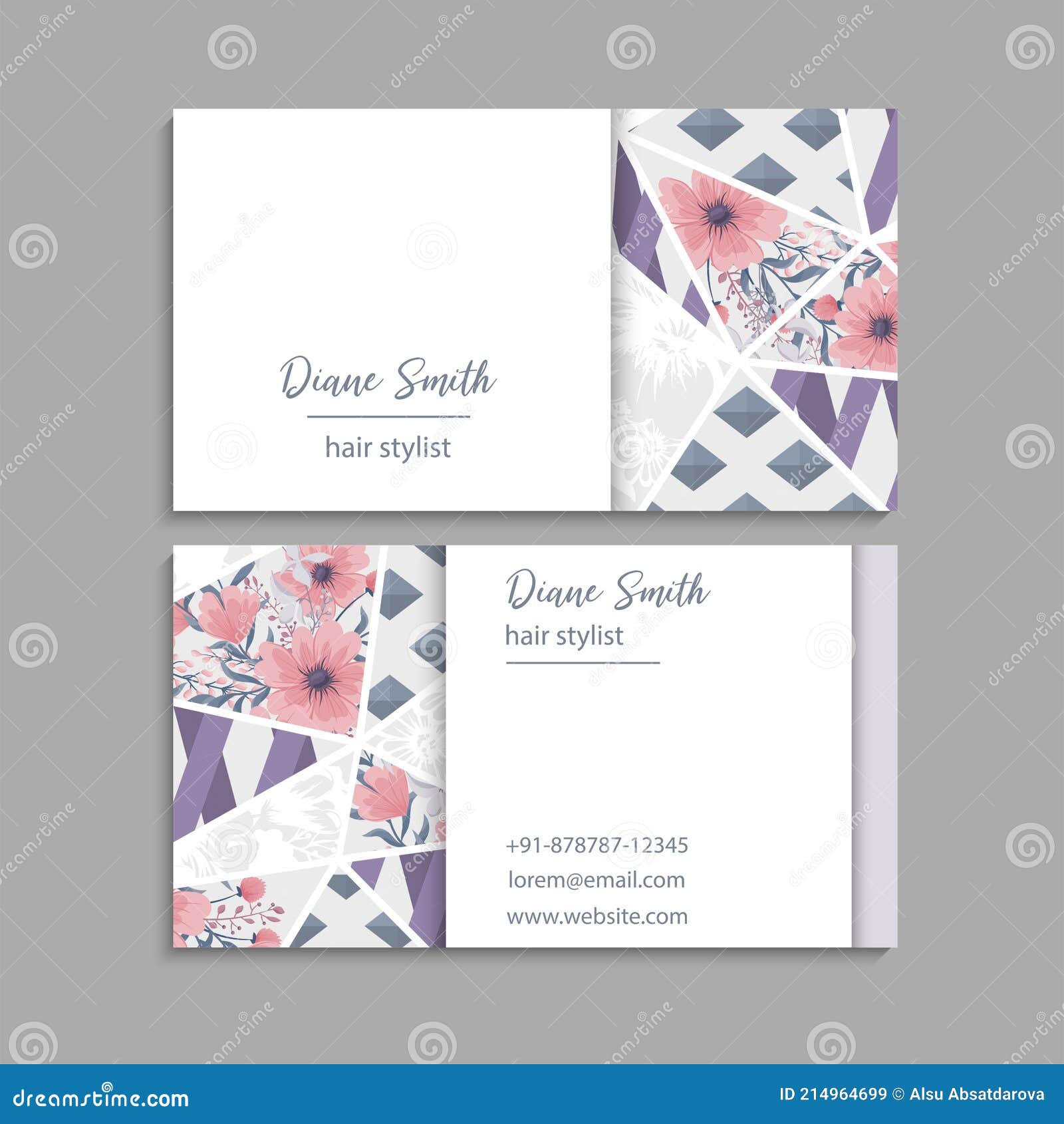 Cute Floral Pattern Business Card Name Card Design Template Set Stock ...
