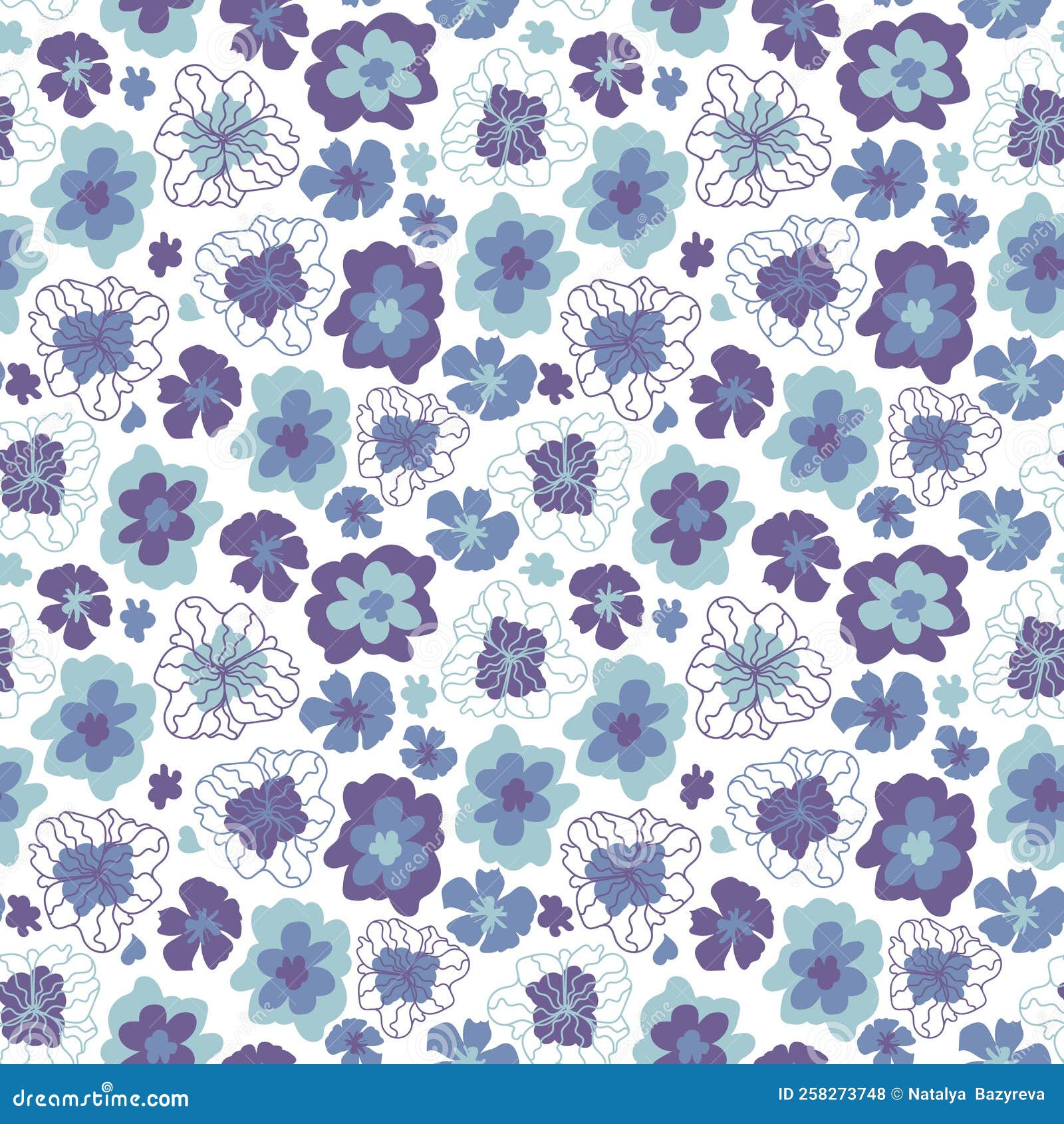 Cute Floral Seamless Pattern in Blue Colors for Kids, Raster Stock ...