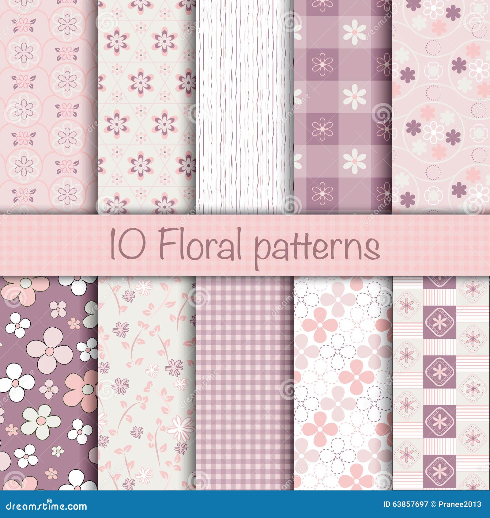 Cute Floral Seamless Patterns Collection Stock Vector - Illustration of ...