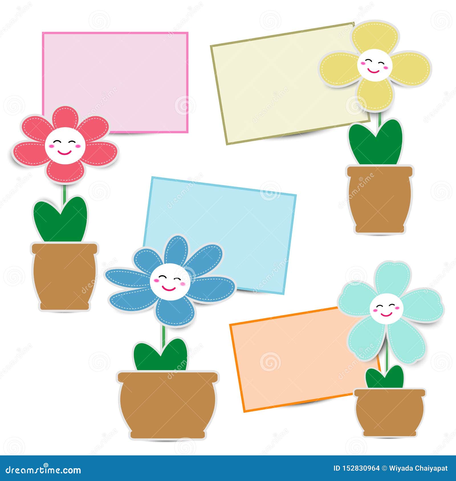 Cute Flower Paper with Smiley Face and Paper Note Stock Vector ...