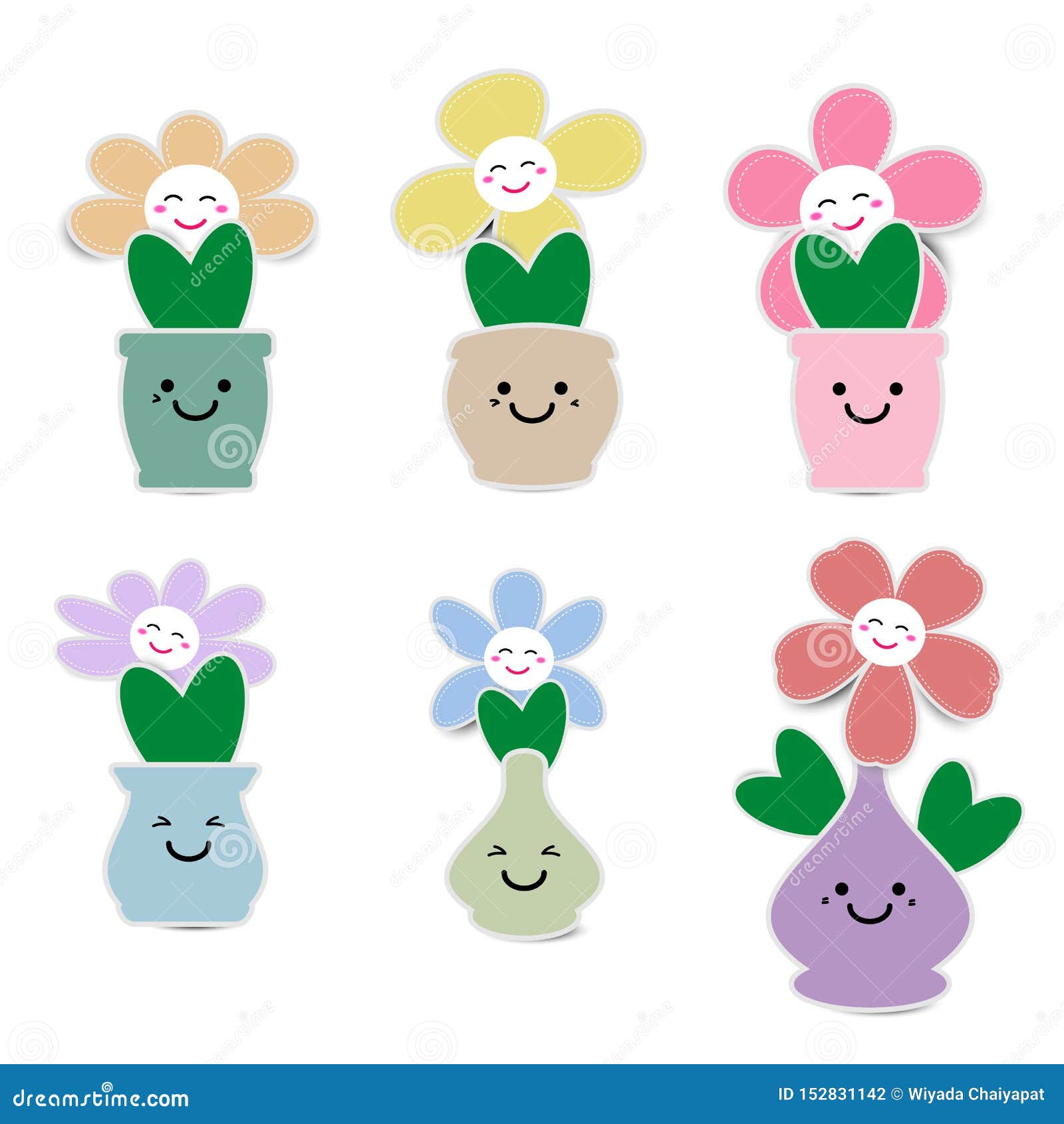 Cute Flower Pot with Smiley Face Stock Illustration - Illustration of ...