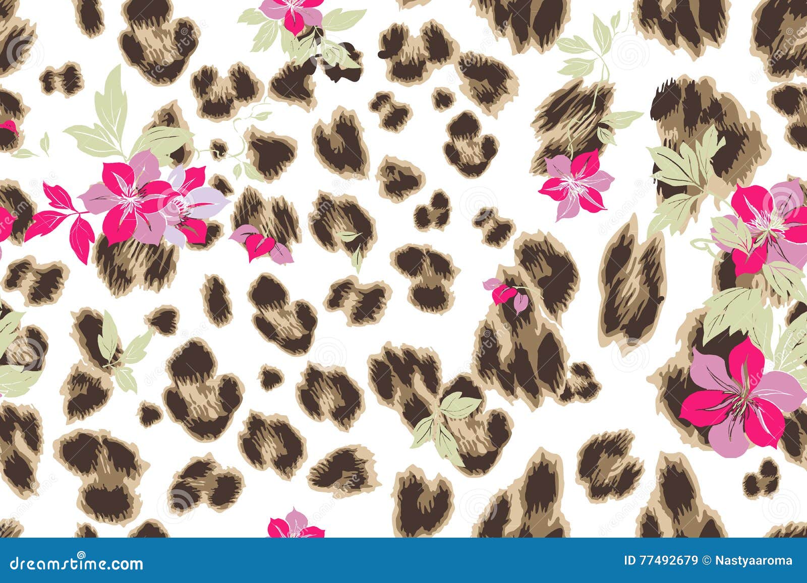 Cute Flower Seamless Mix Leopard Pattern Stock Illustration ...