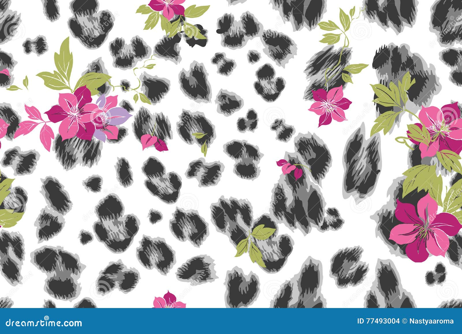 Cute Flower Seamless Mix Leopard Pattern Stock Illustration ...