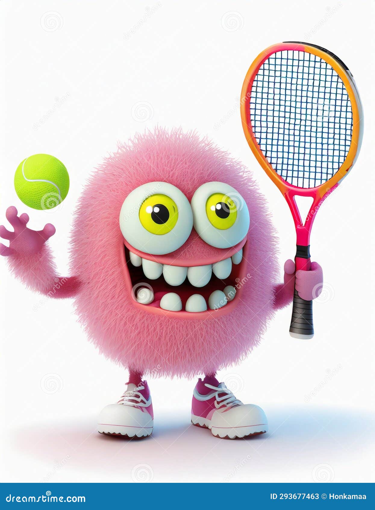 Cute Fluffy Ball Monster Playing Tennis Stock Illustration ...