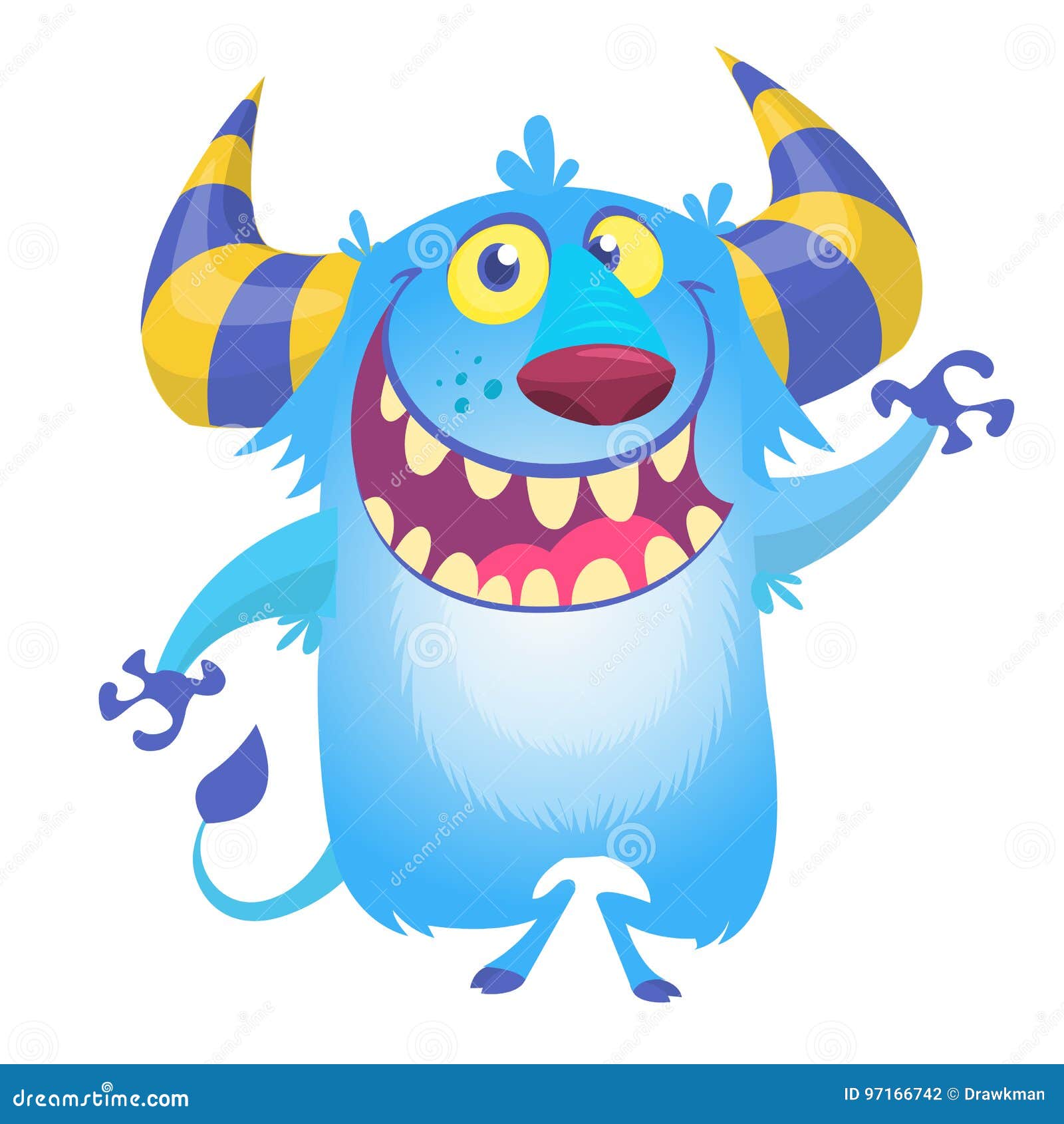 Cute Fluffy Blue Monster. Vector Troll or Goblin Character. Stock ...