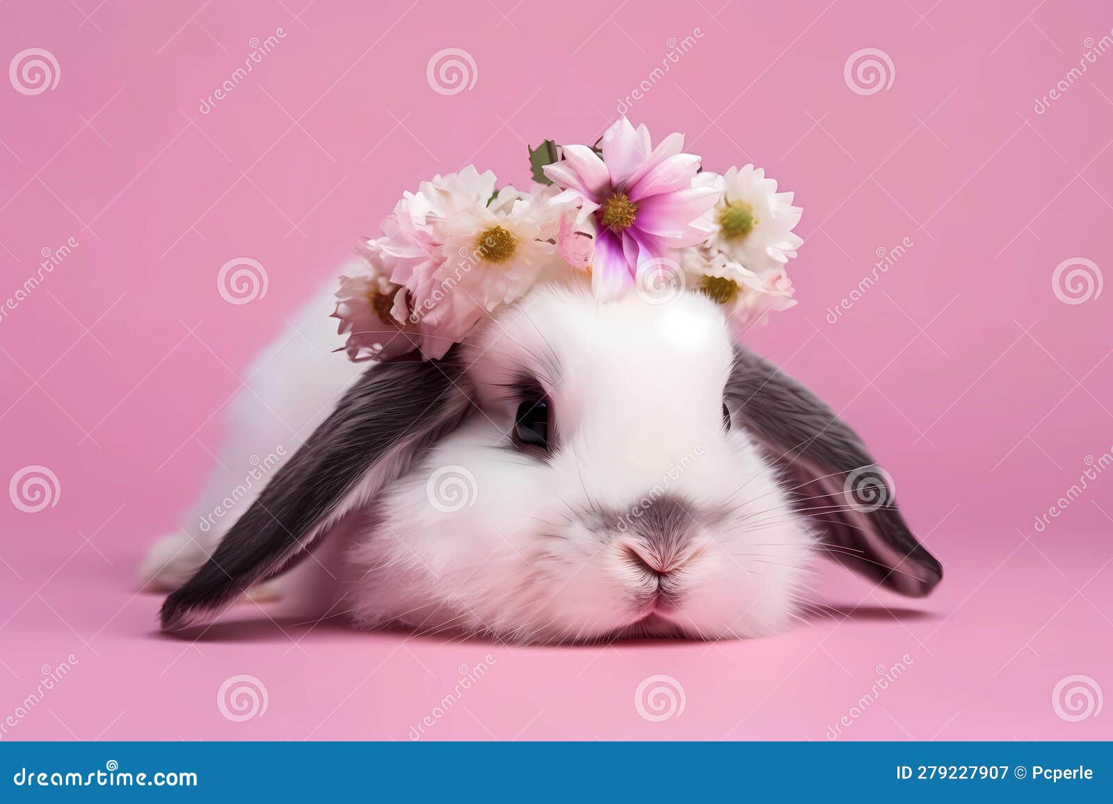 Fluffy Bunny with Flowers on Head. Generative AI Stock Illustration ...