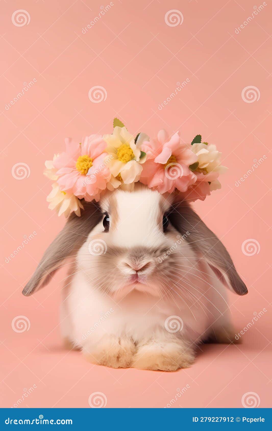 Fluffy Bunny with Flowers on Head. Generative AI Stock Illustration ...