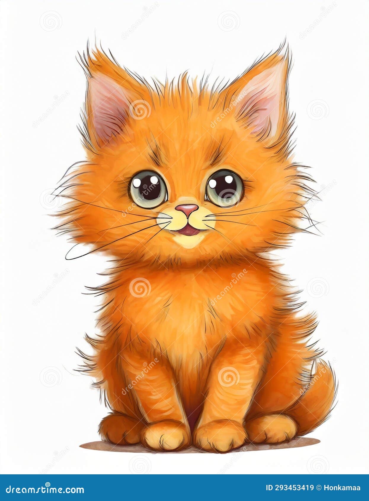 Cute fluffy cartoon kitten stock illustration. Illustration of comic ...