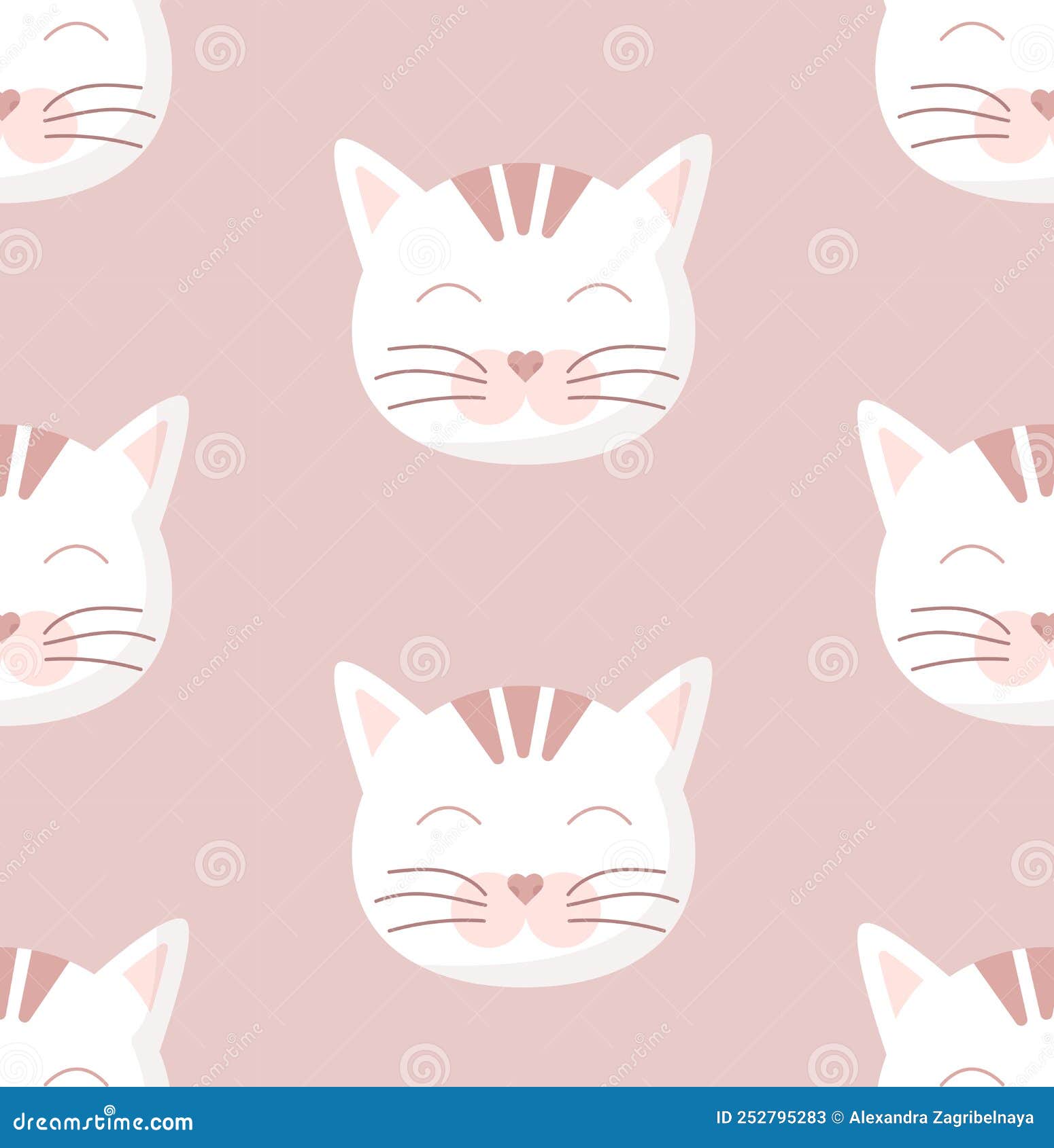 Cute Fluffy Cat Seamless Pattern, Kitten Muzzle Vector Illustration ...