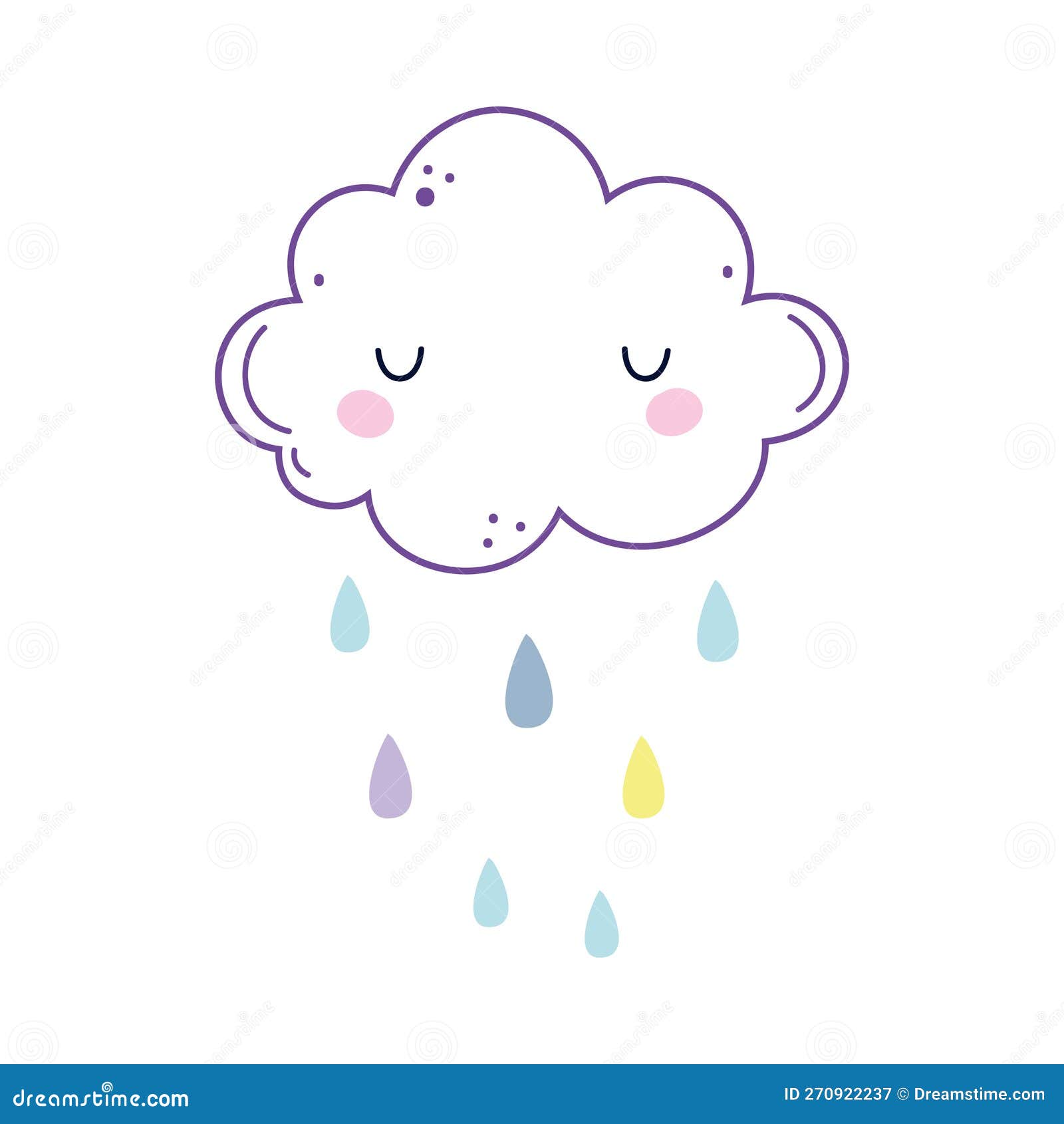 Cute Fluffy Cloud with Falling Down Rain Drops Vector Illustration ...