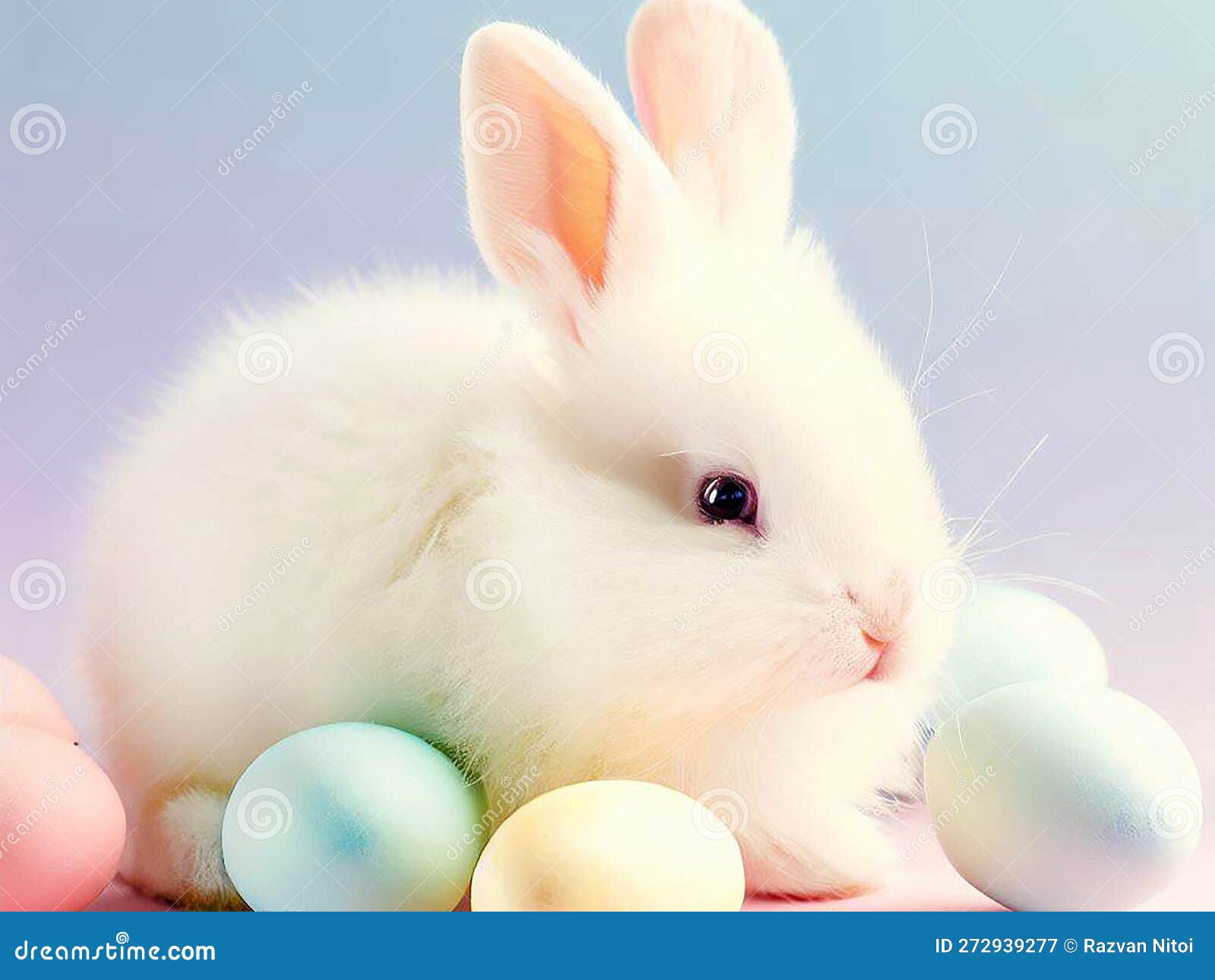 Cute Fluffy Easter Bunny on Colorful Background Stock Illustration ...