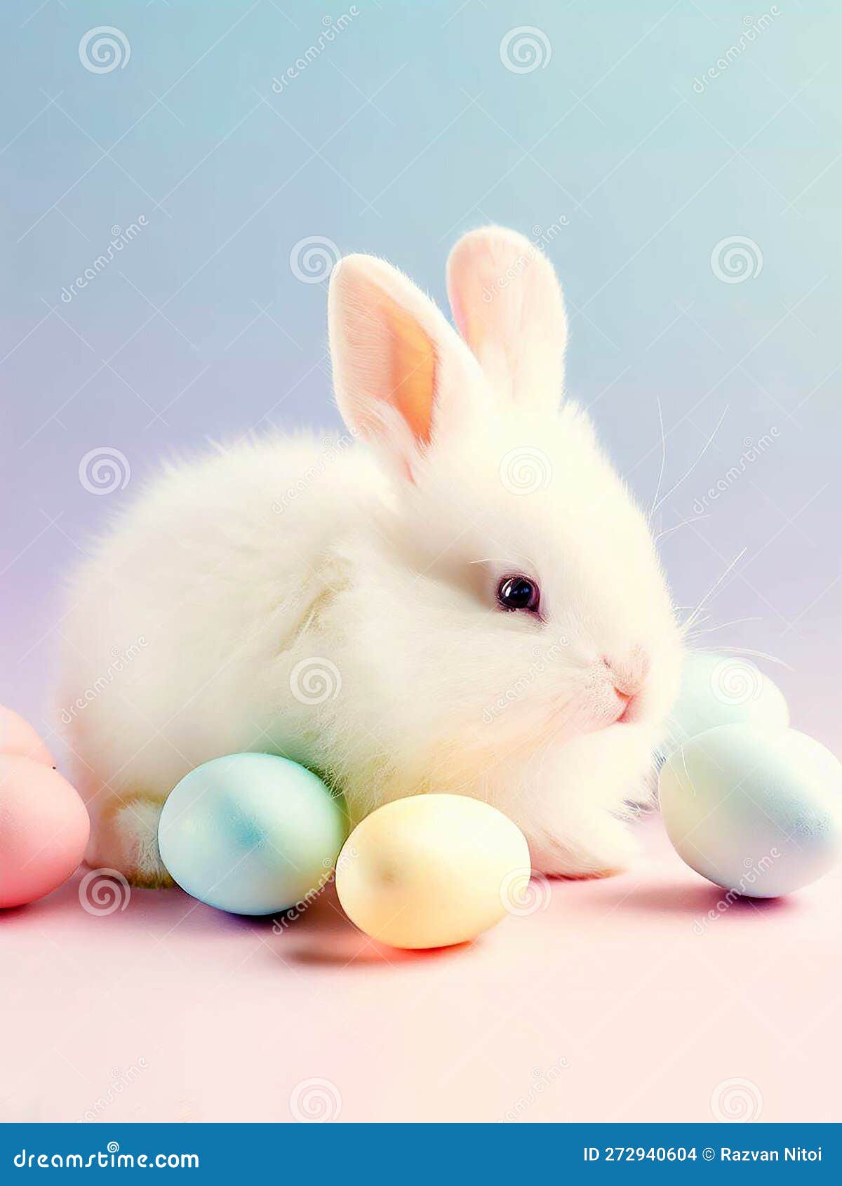 Cute Fluffy Easter Bunny and Easter Eggs Greeting Card Stock ...