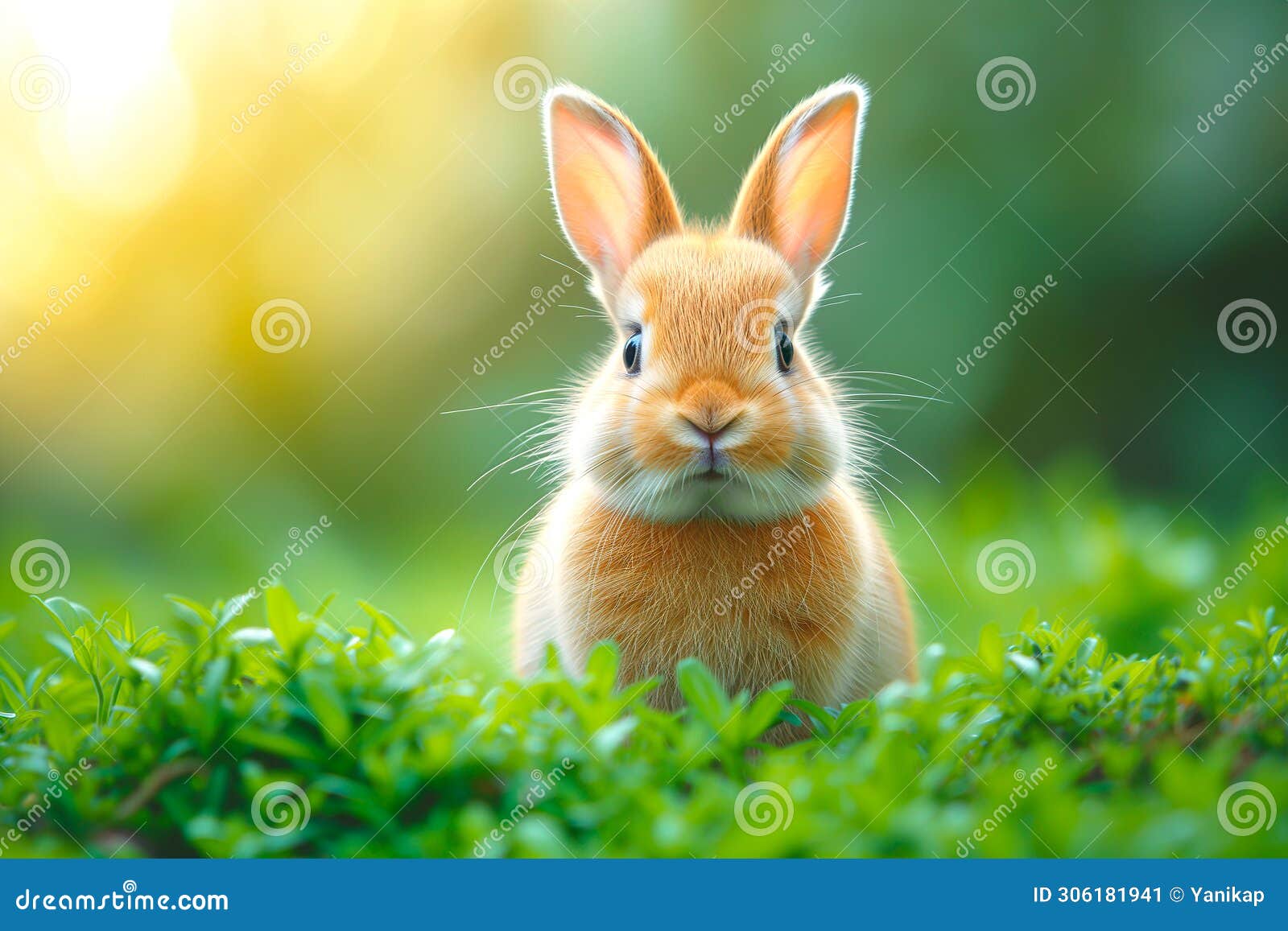 A Cute Fluffy Easter Bunny is Sitting on the Lawn in the Grass. Stock ...
