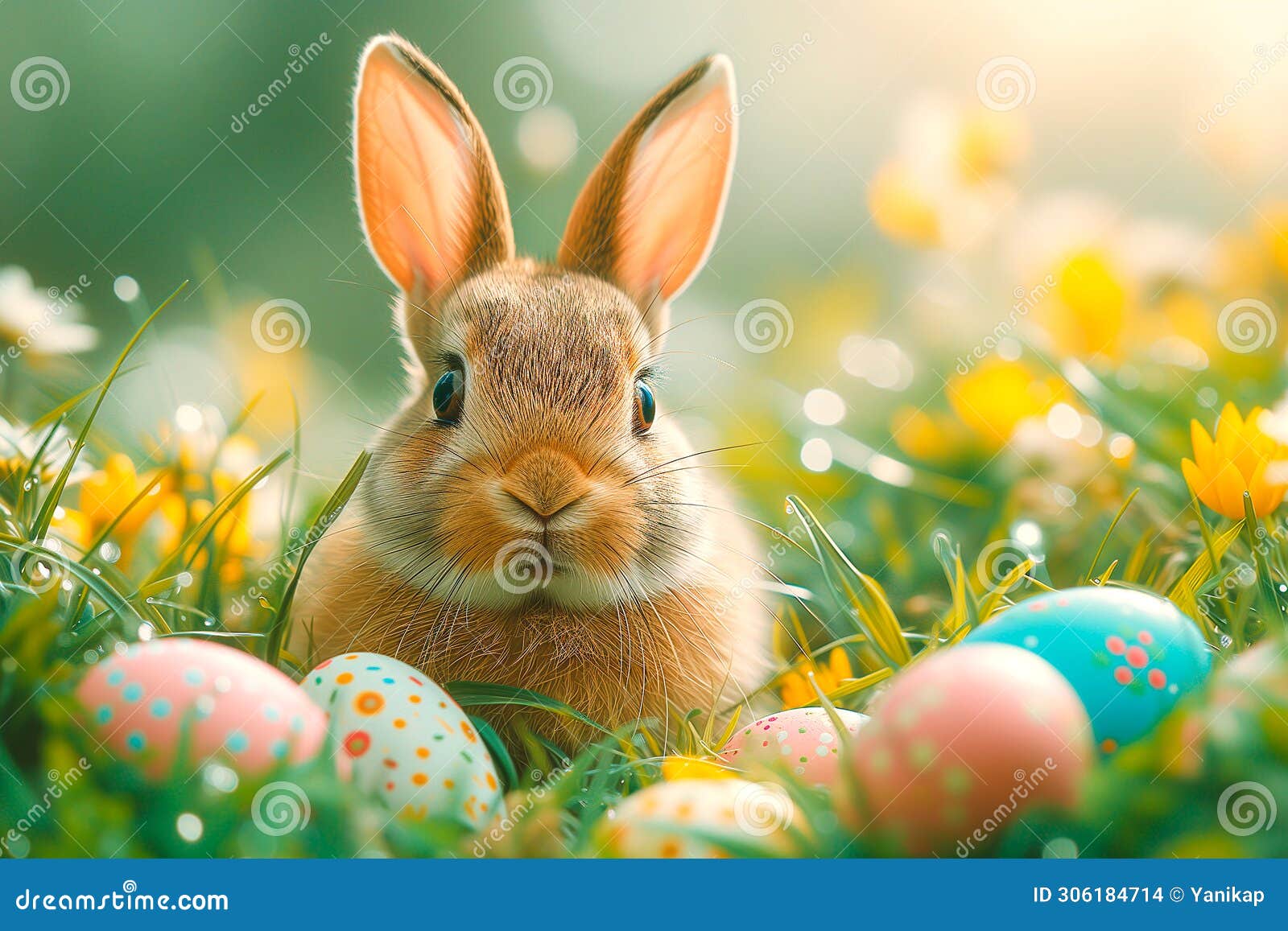 A Cute Fluffy Easter Bunny is Sitting on the Lawn in the Grass among ...