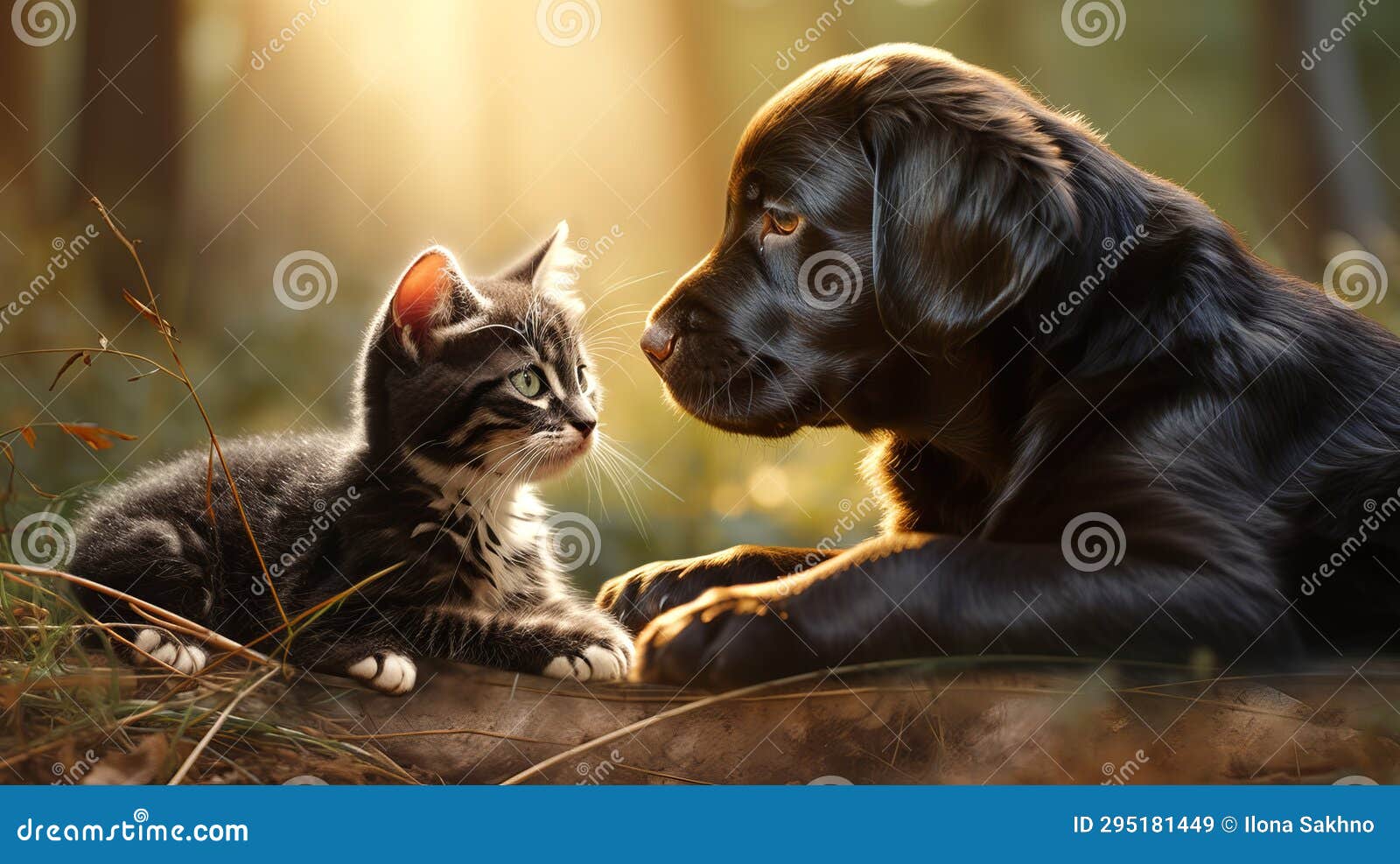 Cute Fluffy Friends a Cat and a Dog Stock Illustration - Illustration ...