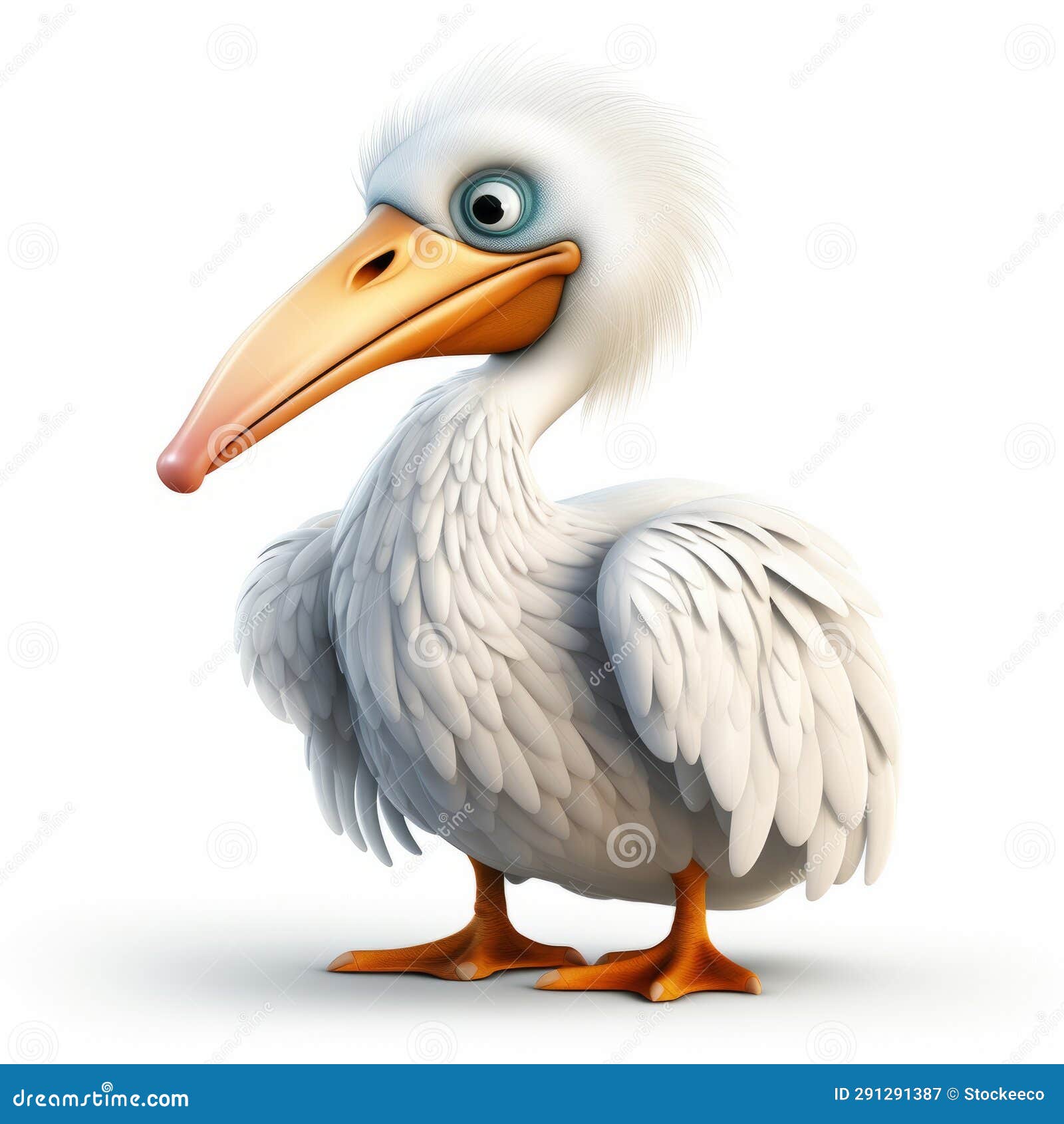 Cute Fluffy Pelican: Animated 3d Character on White Background Stock ...