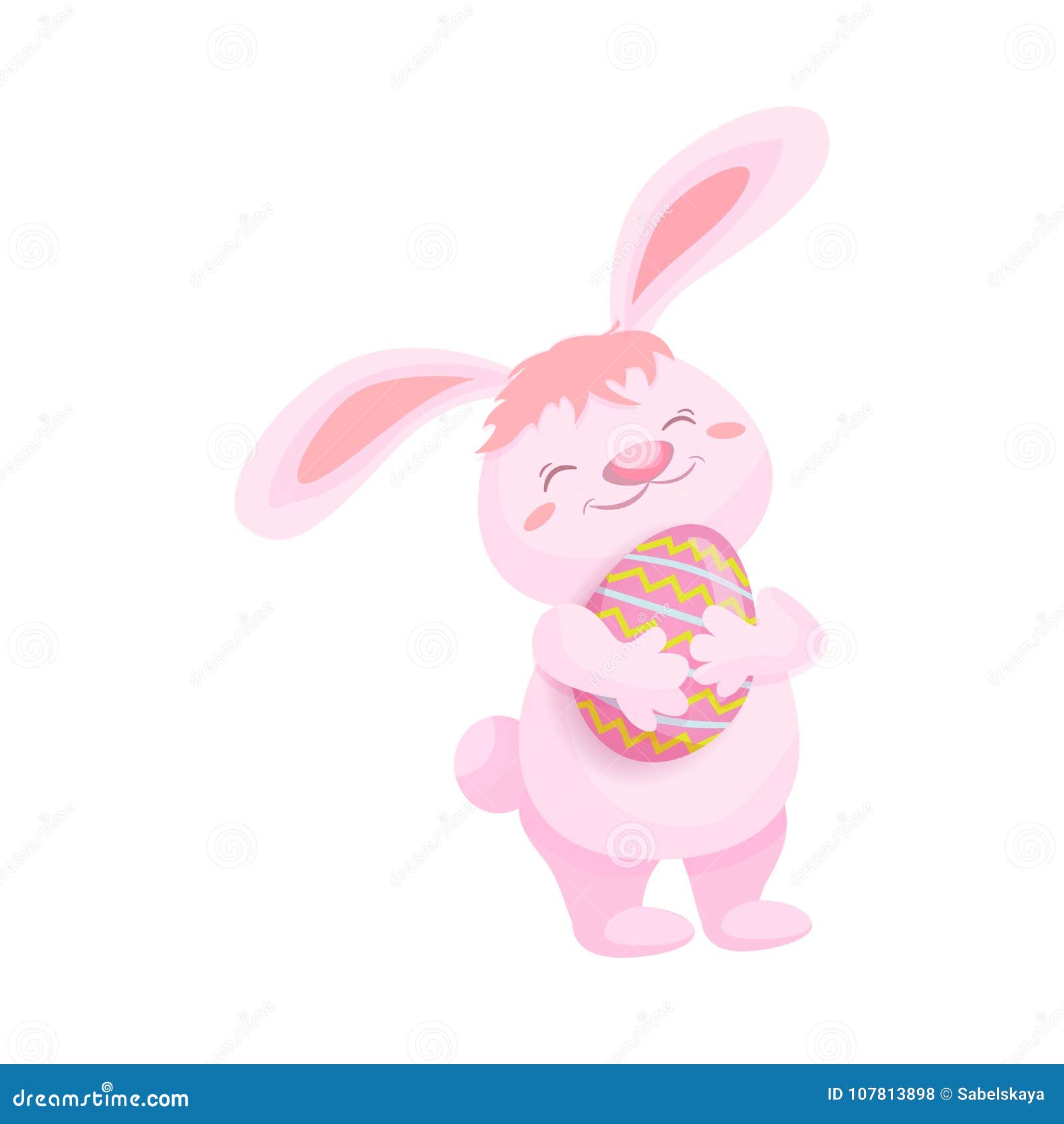 Cute Fluffy Pink Bunny with a Painted Easter Egg Stock Vector ...