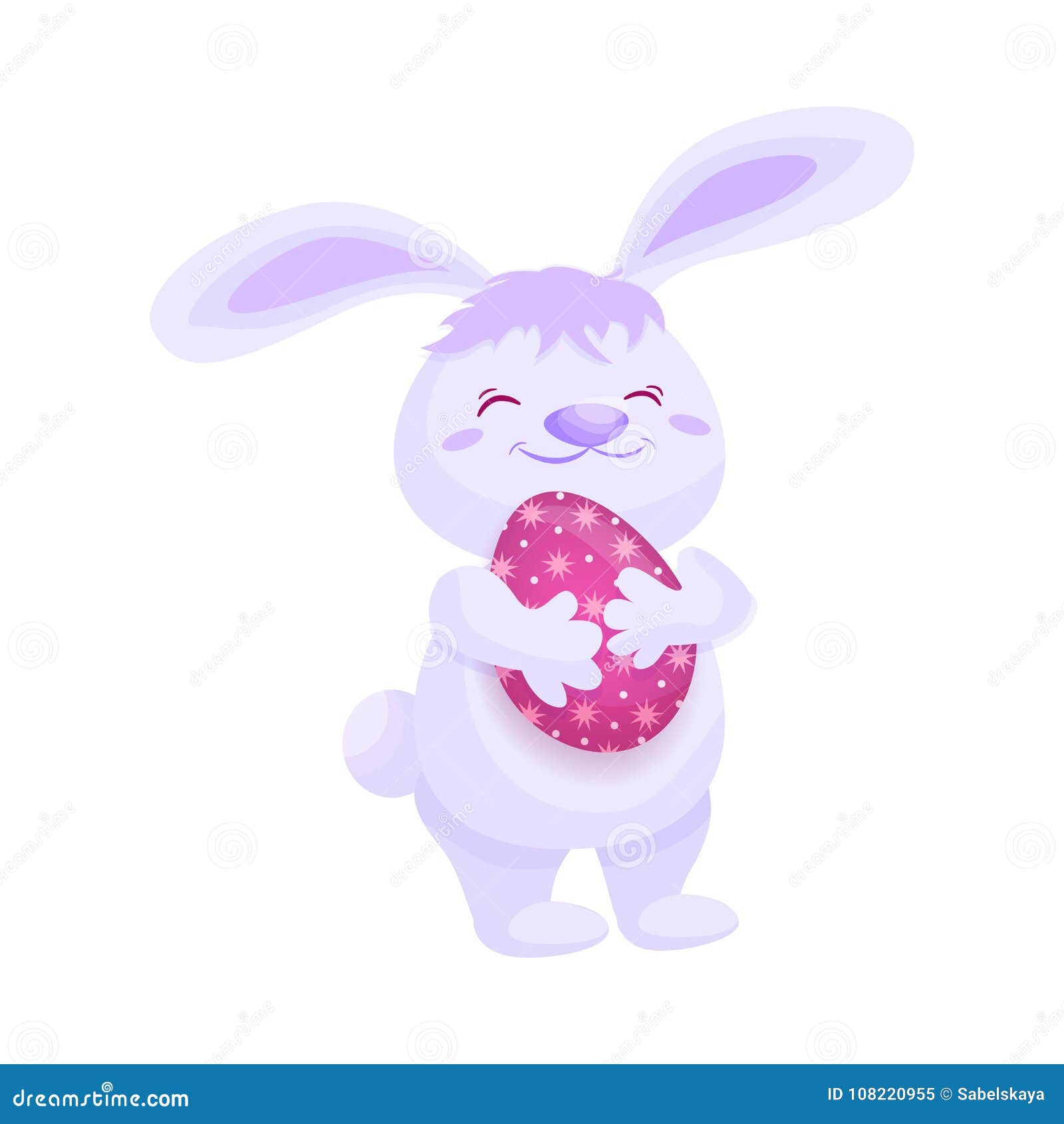 Cute Fluffy Pink Bunny with a Painted Easter Egg Stock Vector ...