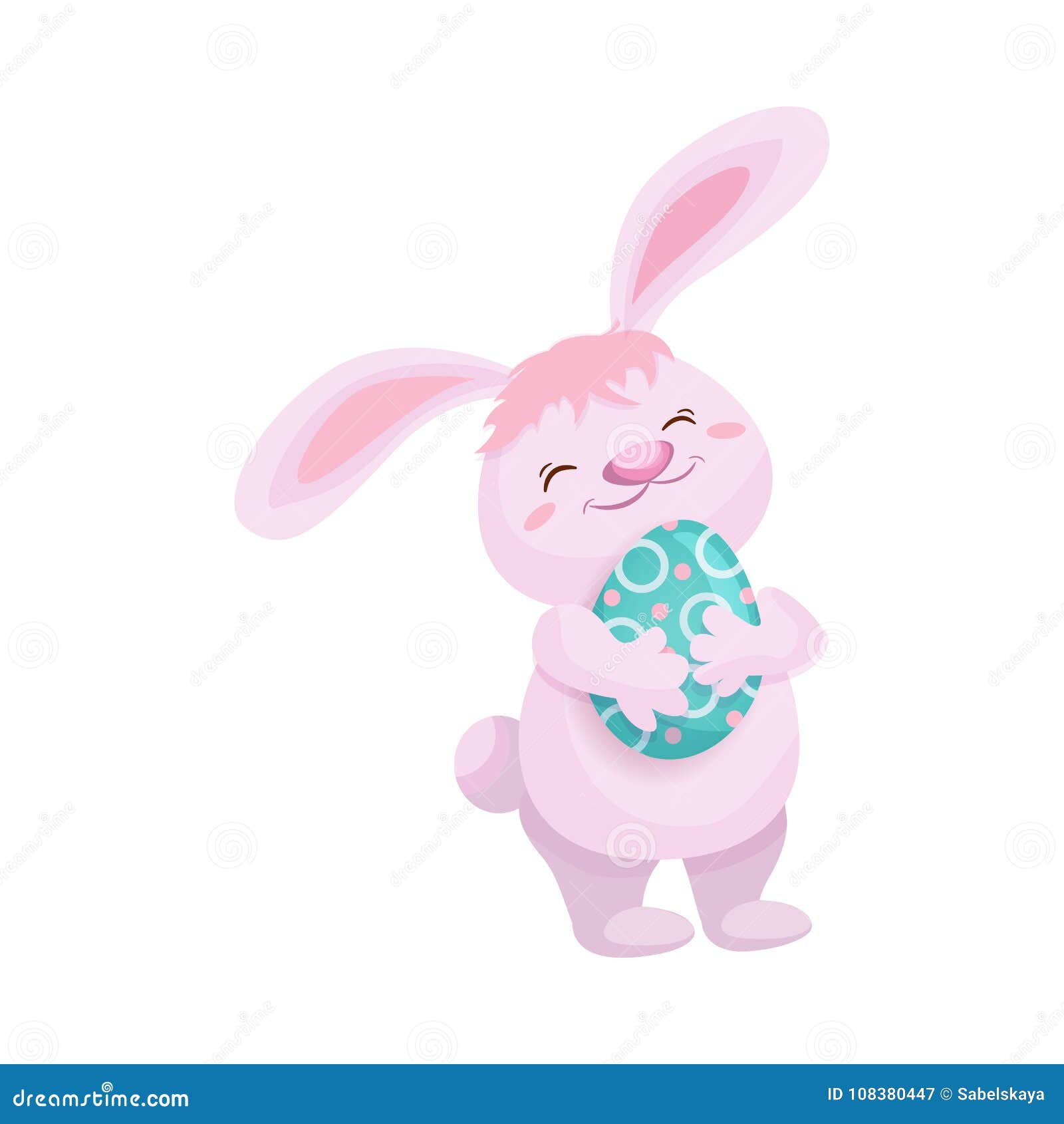 Cute Fluffy Pink Bunny with a Painted Easter Egg Stock Vector ...