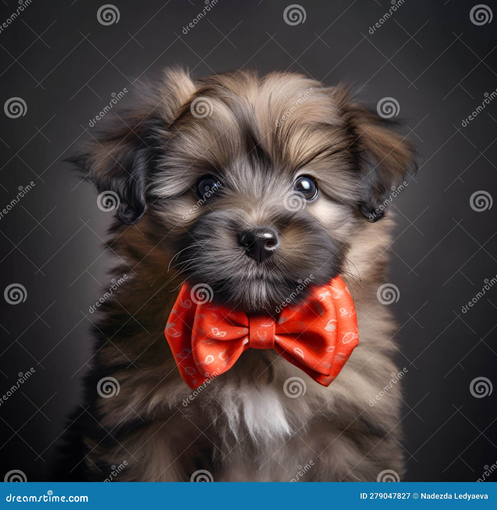 Cute Fluffy Puppy with a Red Bow. Generative AI Stock Illustration ...