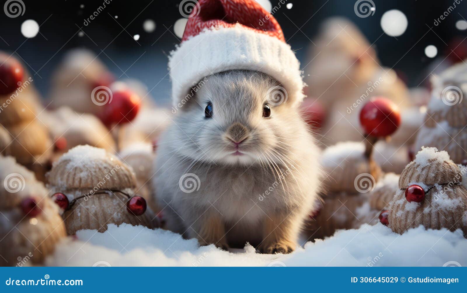 Cute Fluffy Rabbit Celebrates Winter with Snowflake Decoration ...