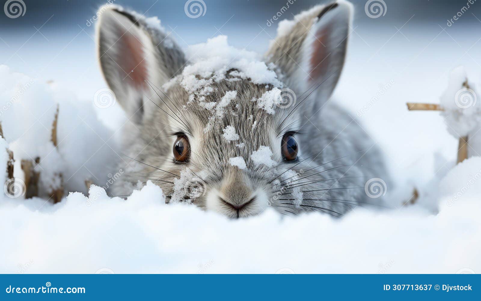 Cute Fluffy Rabbit Enjoys Winter Snow in Nature Outdoors Generated by ...