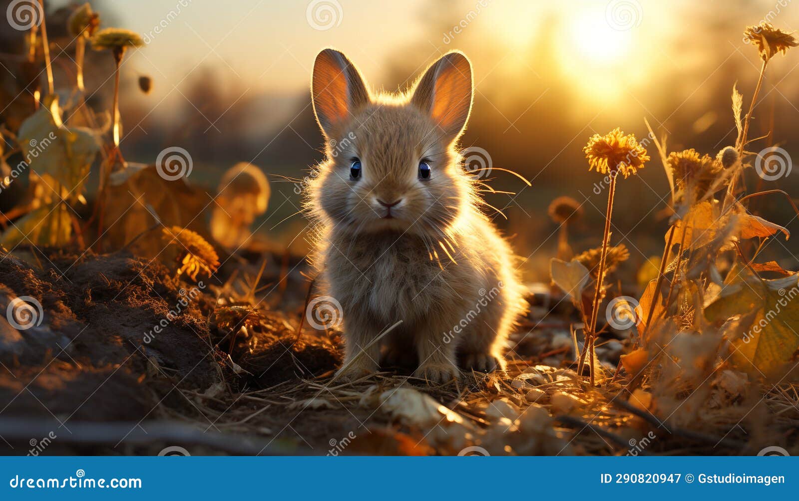 Cute Fluffy Rabbit Sitting on Grass, Enjoying the Sunset Generated by ...