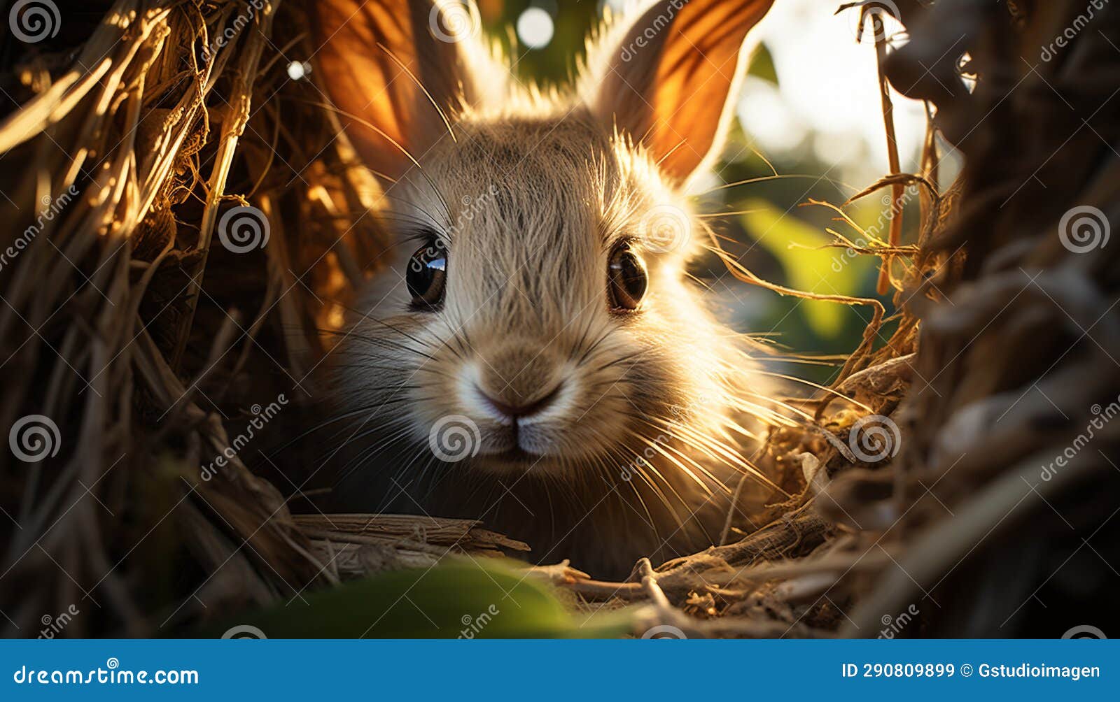 Cute Fluffy Rabbit Sitting in Green Grass, Enjoying Nature Generated by ...