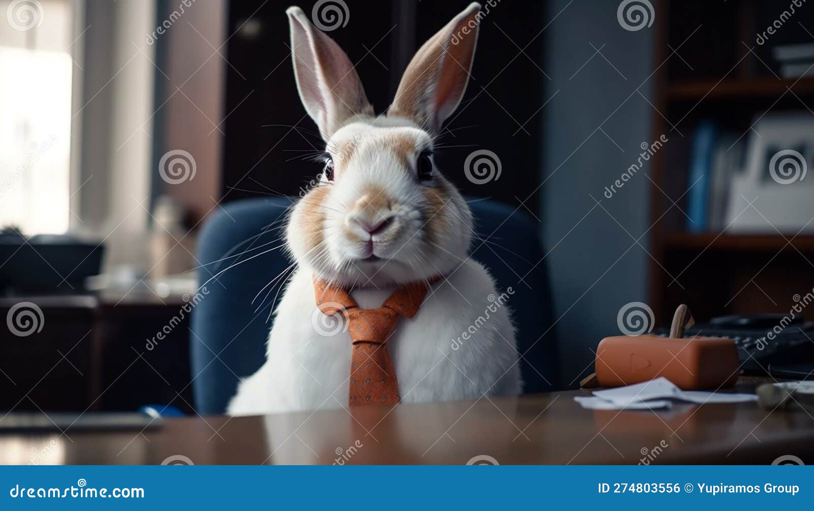 Cute Fluffy Rabbit Sitting on Wooden Desk Generated by AI Stock ...