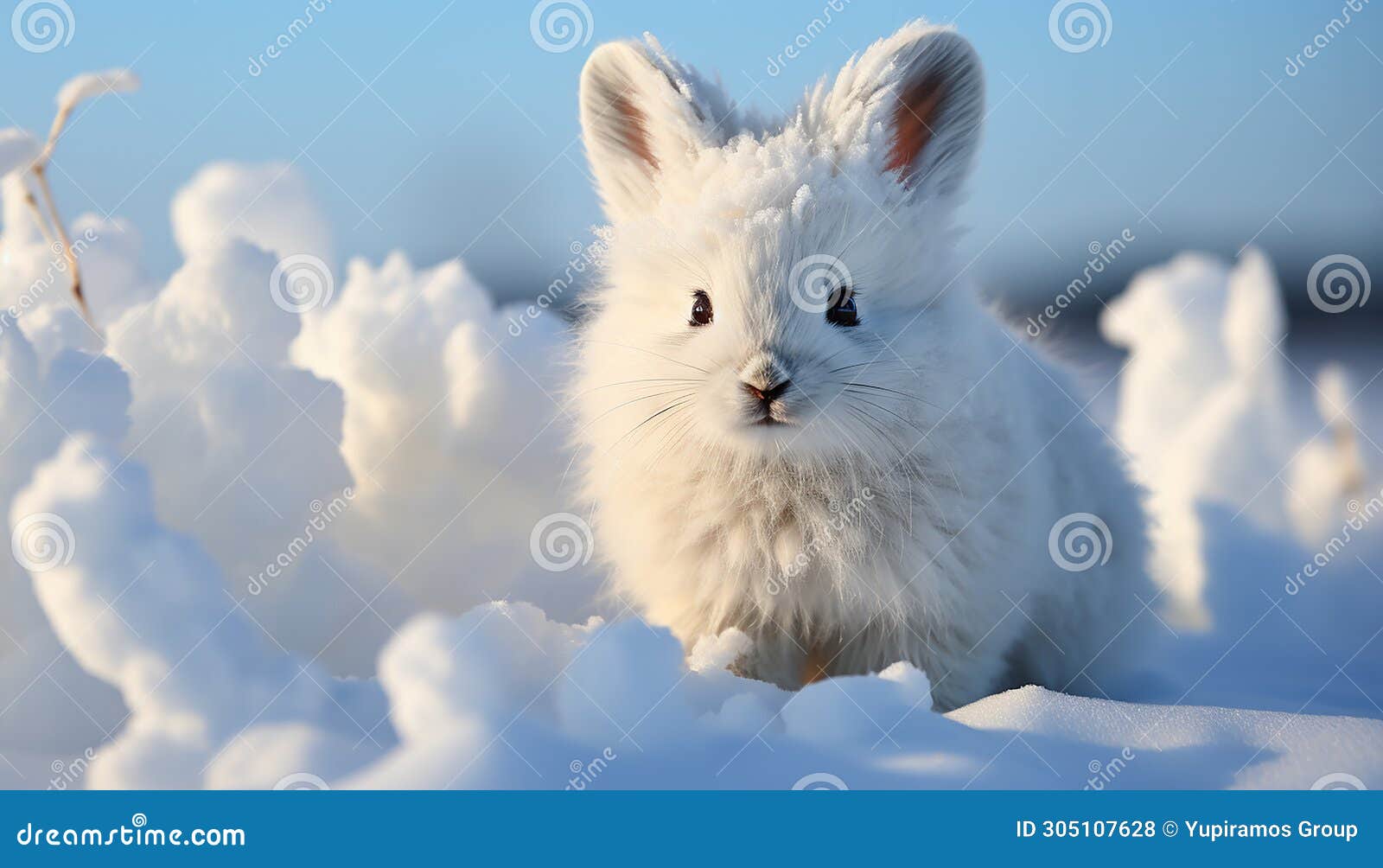 Cute Fluffy Rabbit in Snow, Looking at Camera, Outdoors Generated by AI ...