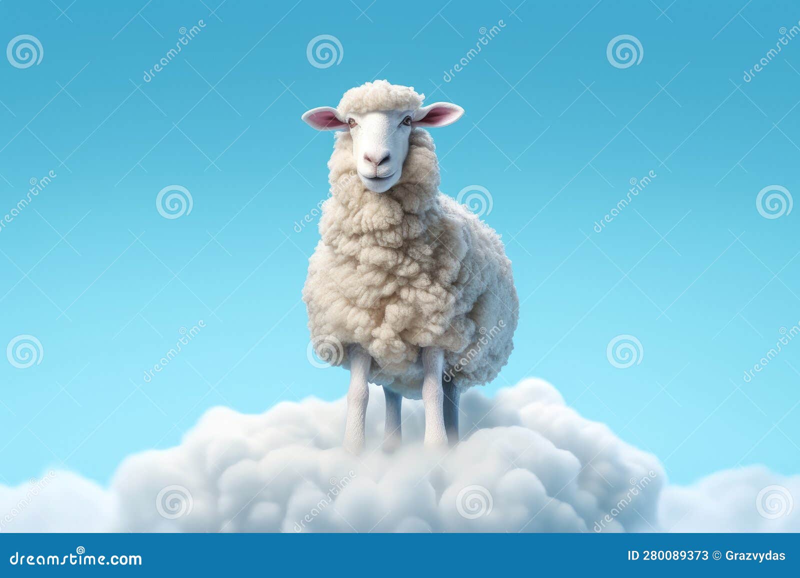 Cute Fluffy Sheep Standing on a White Soft Cloud.AI Generated Stock ...