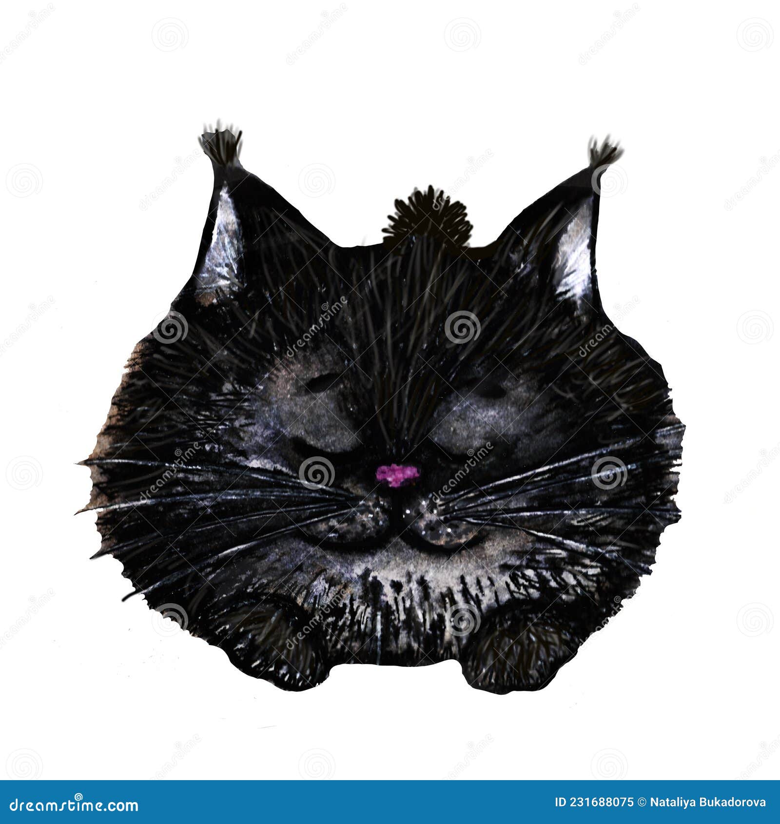 Watercolor Illustration Cute Ink Cat Stock Image - Image of isolated ...