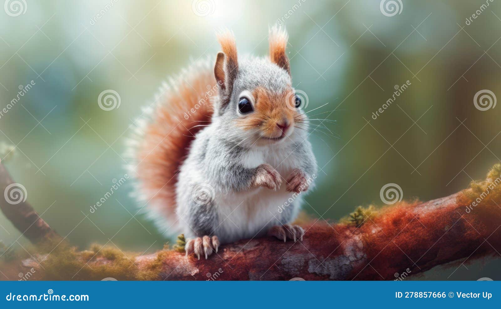 Cute Fluffy Squirrel Sits on a Branch Close-up. Generative AI Stock Photo - Image of branch ...