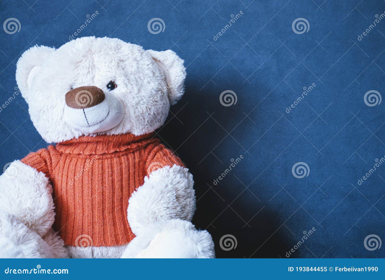 Fluffy Teddy Bear on Blue Background. Stock Image - Image of childhood ...