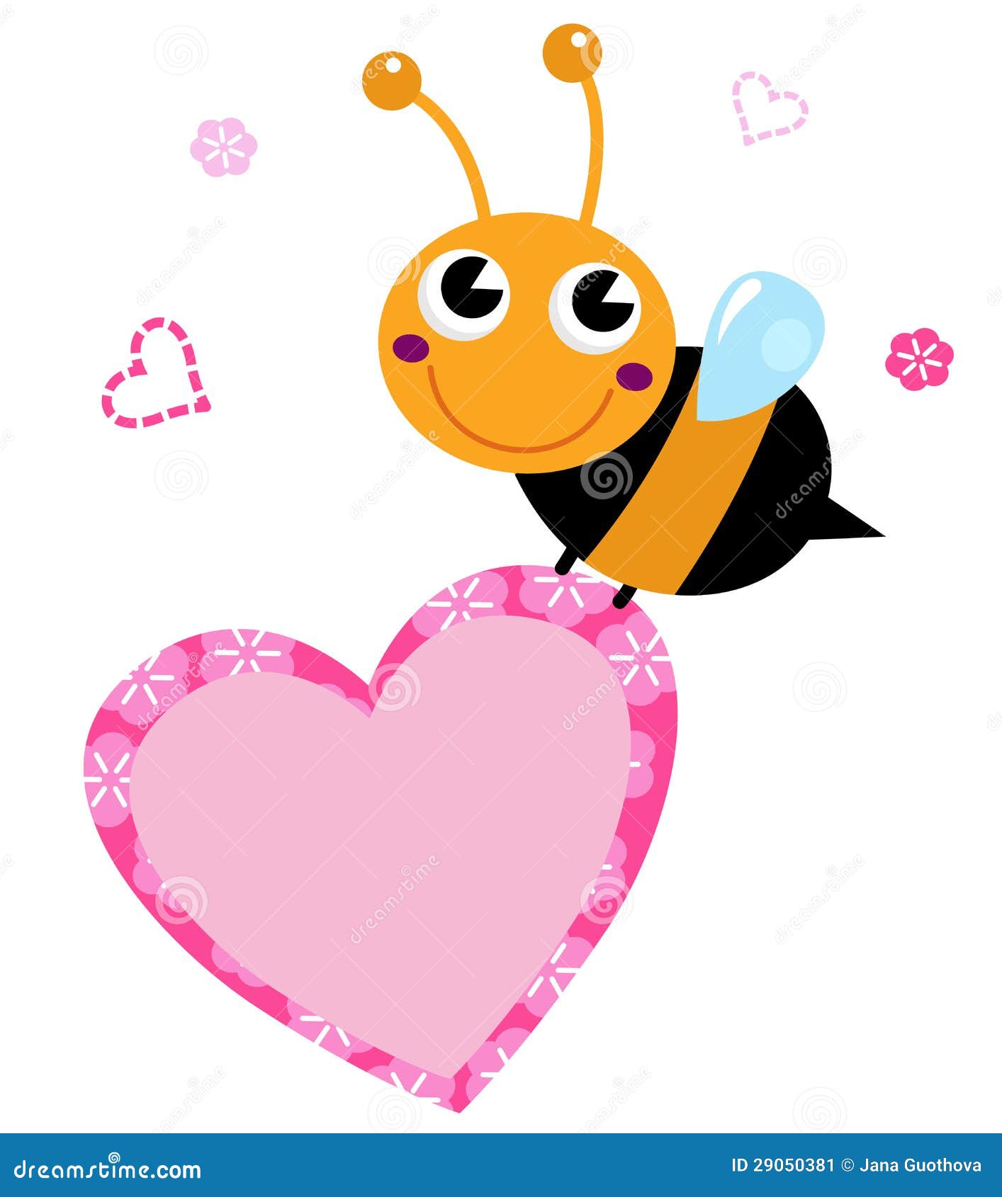 Cute Flying Bee Holding Pink Heart Stock Image - Image: 29050381