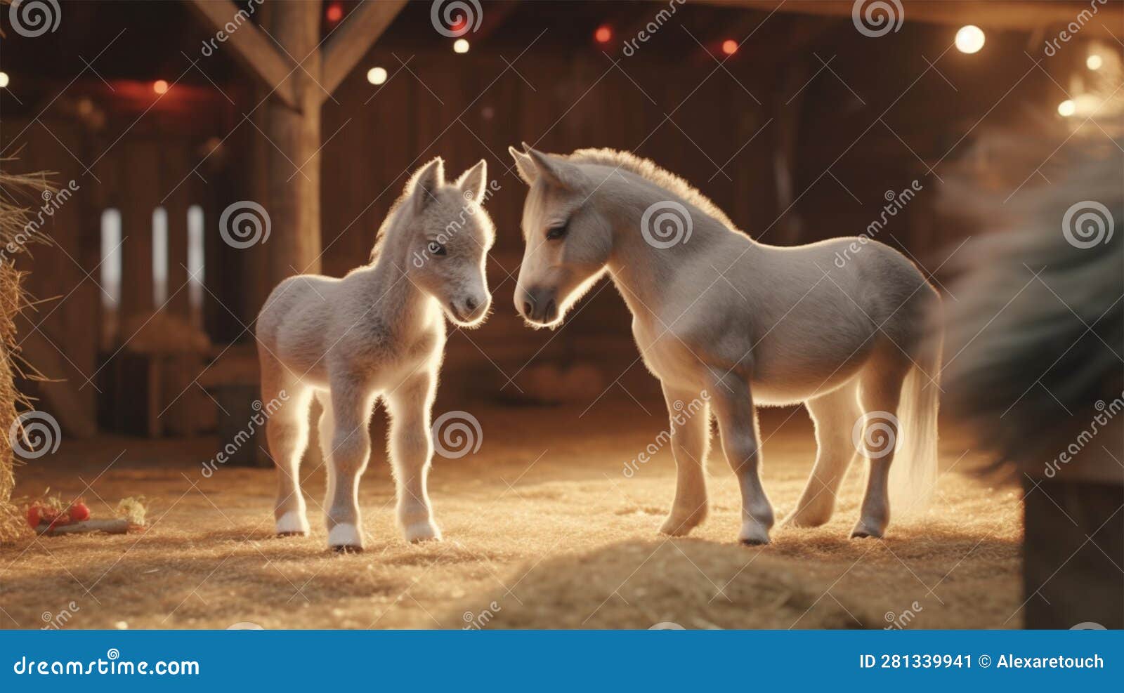 Cute Foals In The Stable. Neural Network AI Generated Stock Image ...