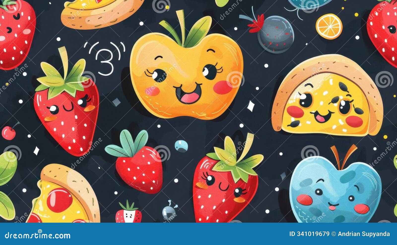 Cute Food Characters Seamless Pattern Stock Illustration - Illustration ...